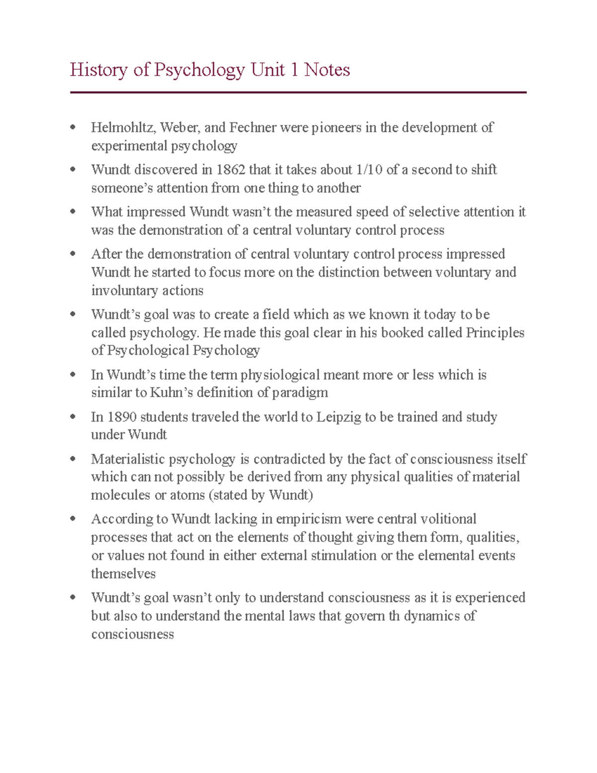 History of Psychology Unit 1 Notes - Studocu