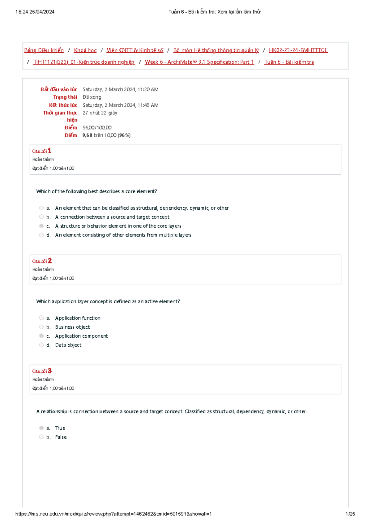 TIHT1121(223) - Week 6 Quiz Review: ArchiMate® Concepts and Elements ...