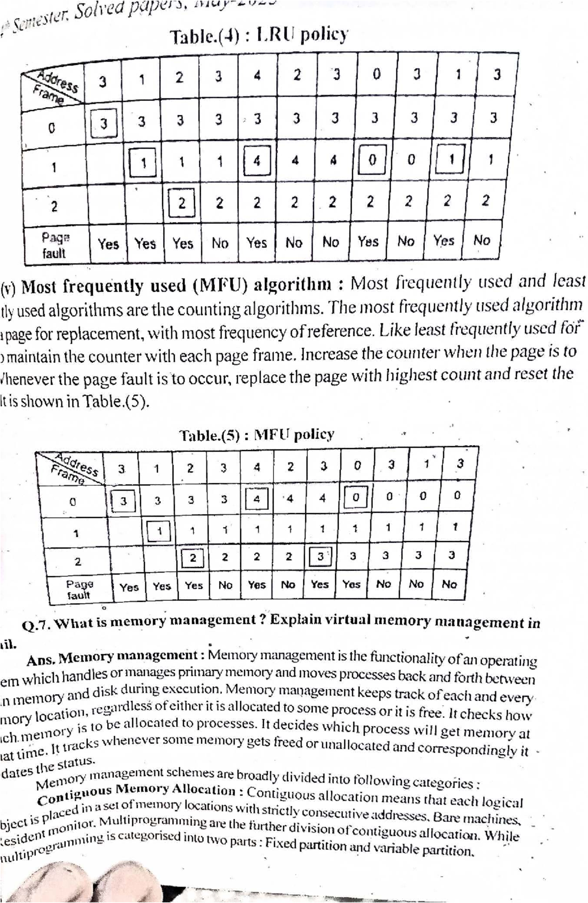 B.Tech 4th Semester, Solved Papers on Memory Management & Disk ...
