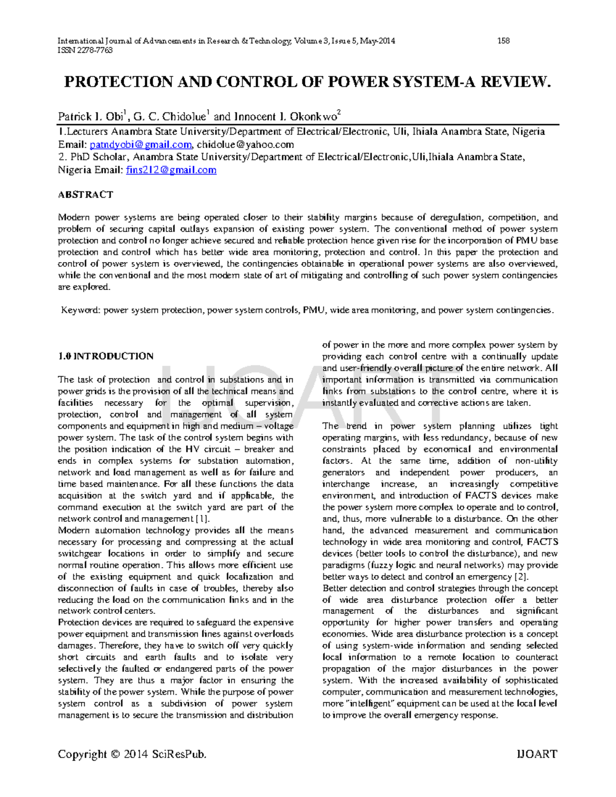 Protection AND Control OF Power System A - ISSN 2278- PROTECTION AND ...