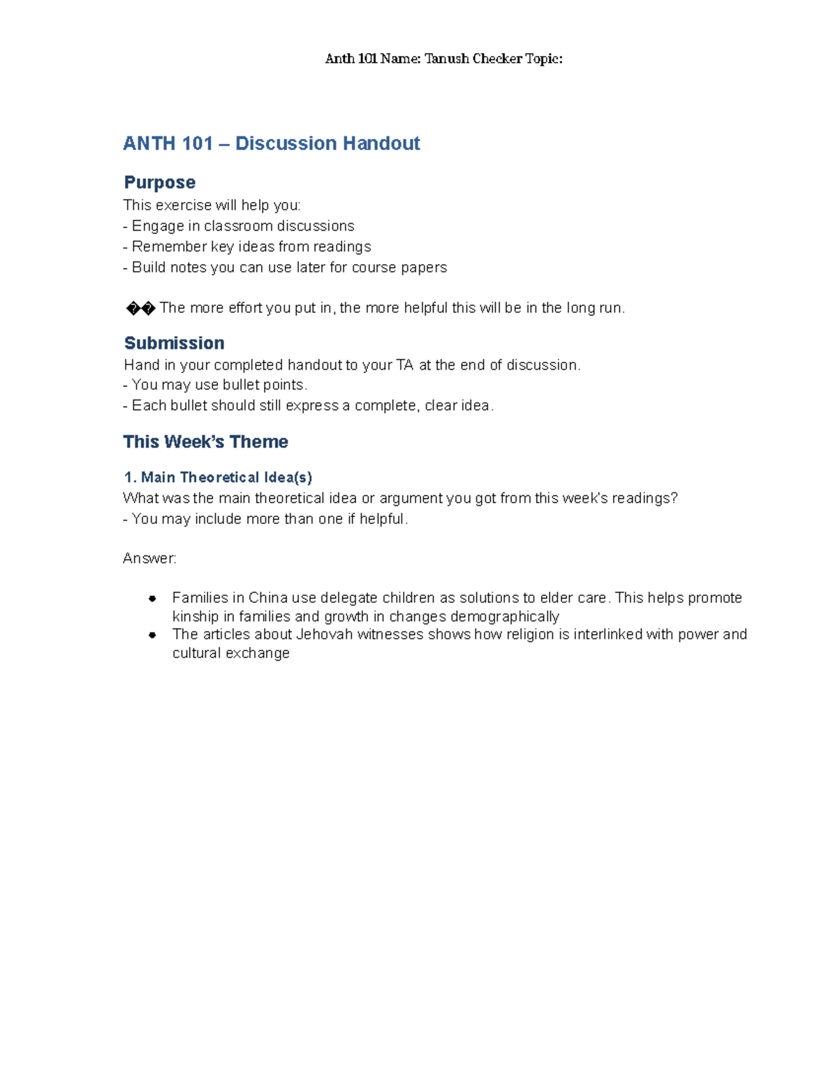 Anth 101 F25 Week 6 Discussion Handout & Notes - Studocu