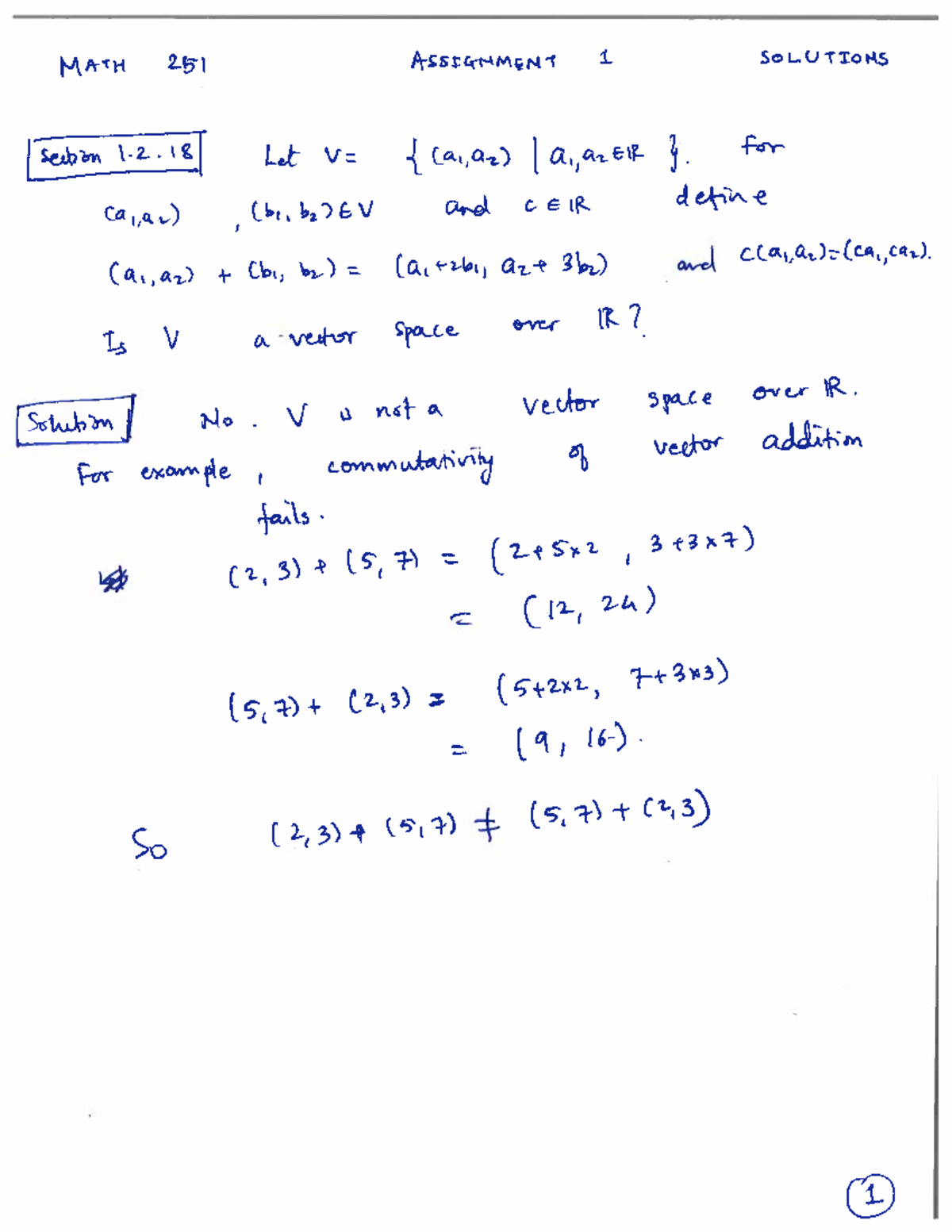 MATH 251 Assignment 1 Solutions: Vector Space Problems - Studocu