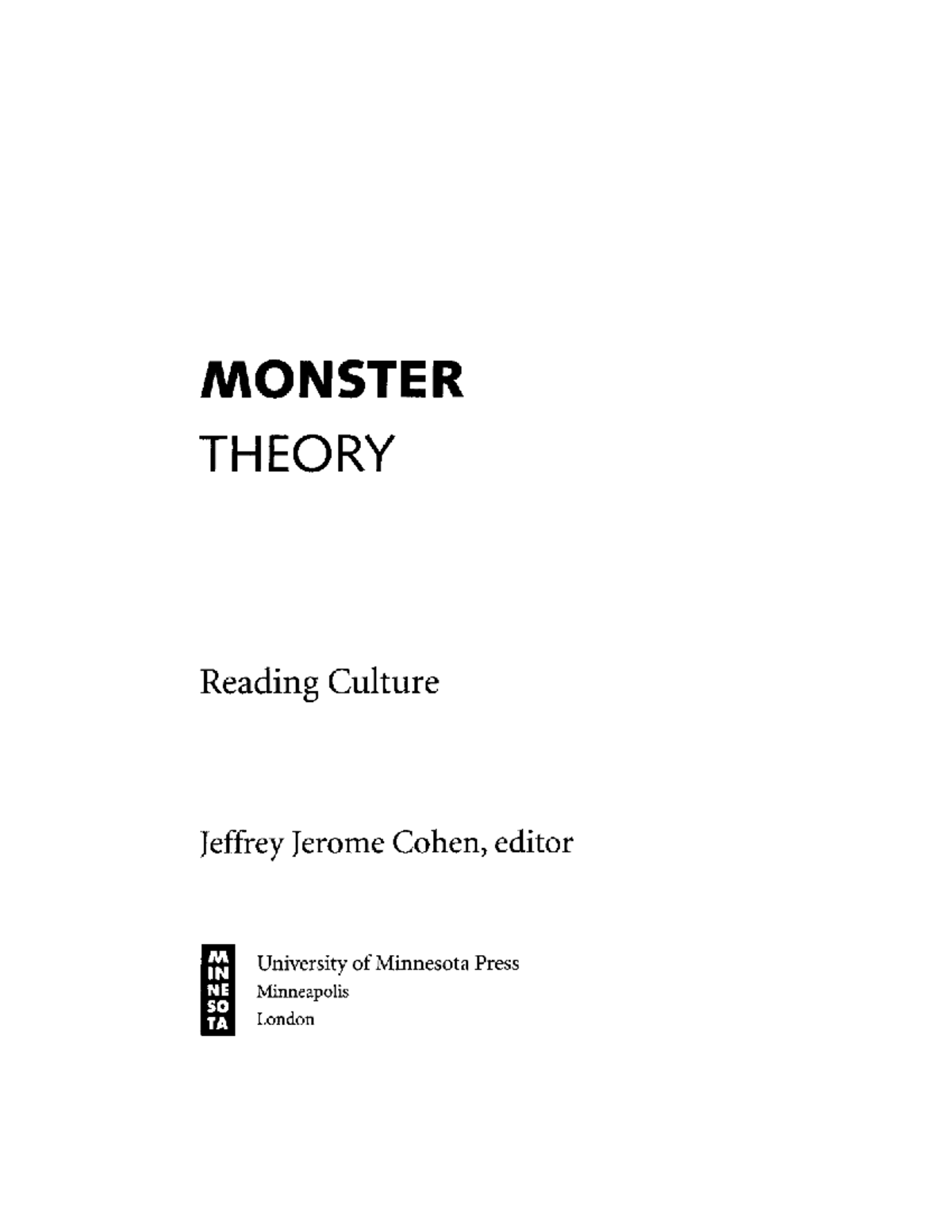 Monster Culture (ENG 101): Seven Theses on Cultural Significance - Studocu