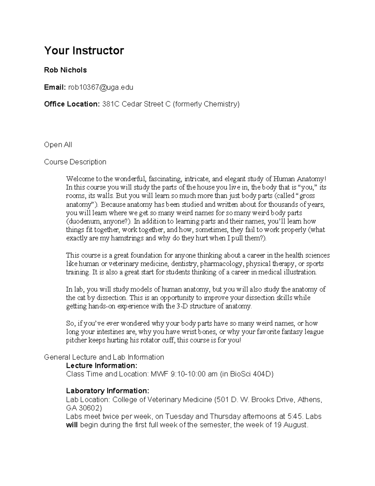CBIO 3010: Human Anatomy Syllabus - Fall 2024 - Studocu