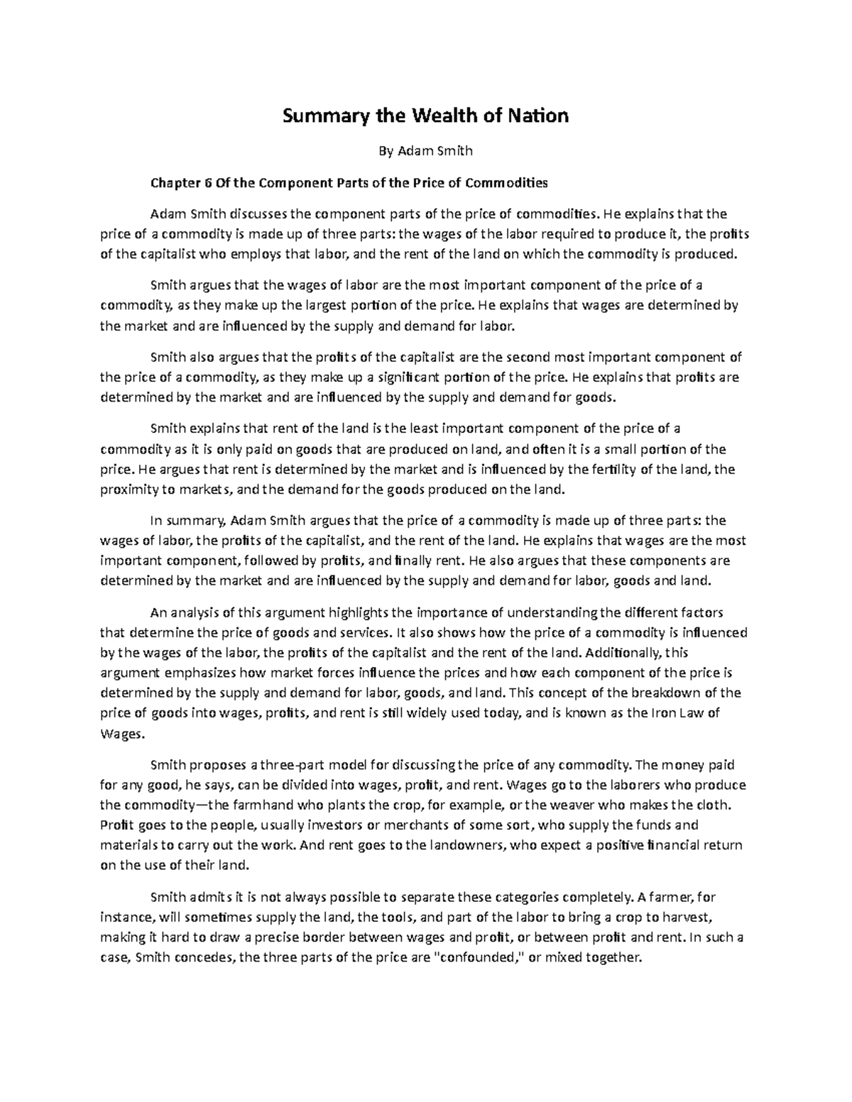 Chapter 6 Summary of Adam Smith's The Wealth of Nations - Studocu