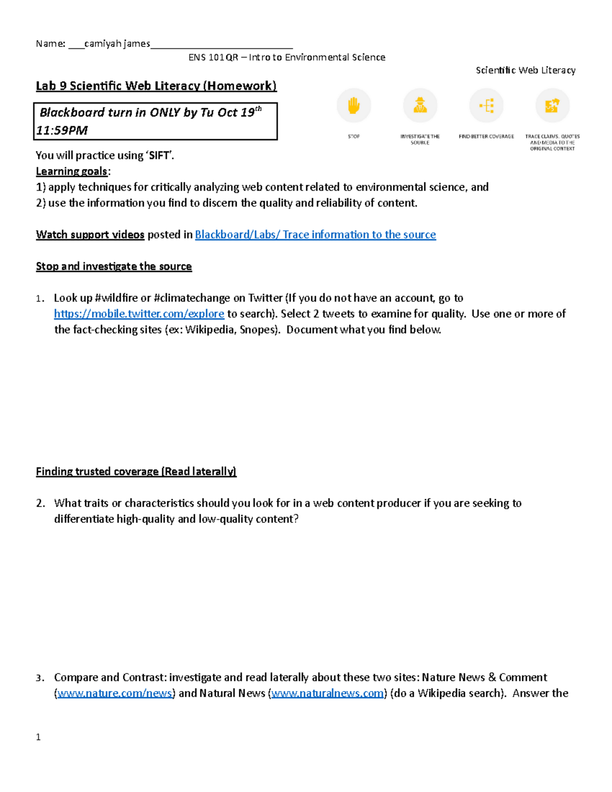 Lab 09 - Scientific Literacy - Name: camiyah james ...