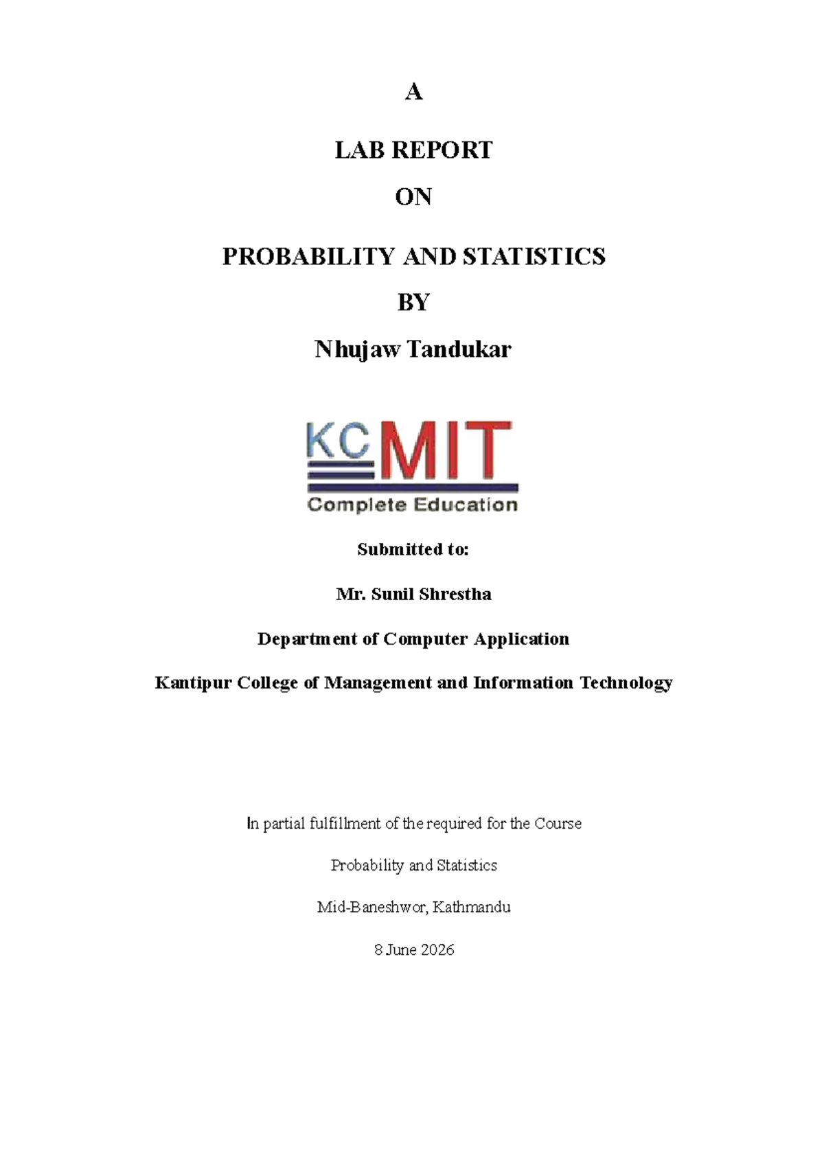 A front page pdf - Spss - computer - A LAB REPORT ON PROBABILITY AND ...