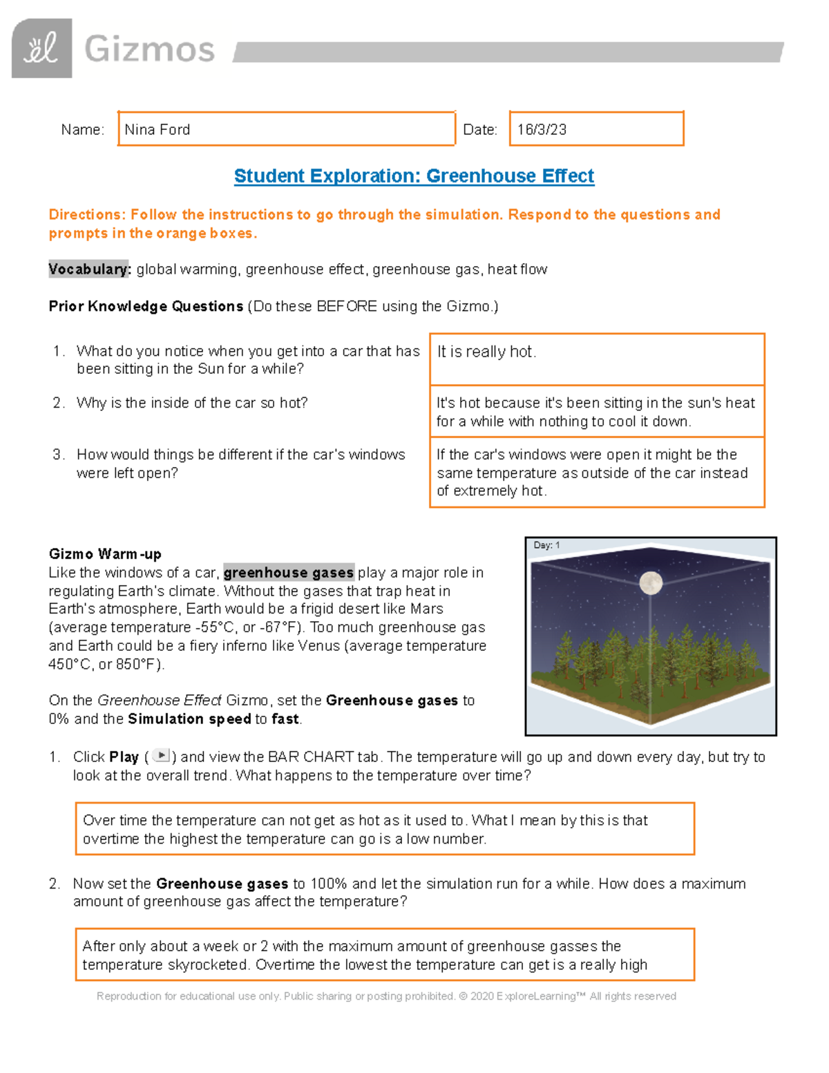 Greenhouse Effect Gizmo Exploration Notes for Science Course 101 - Studocu