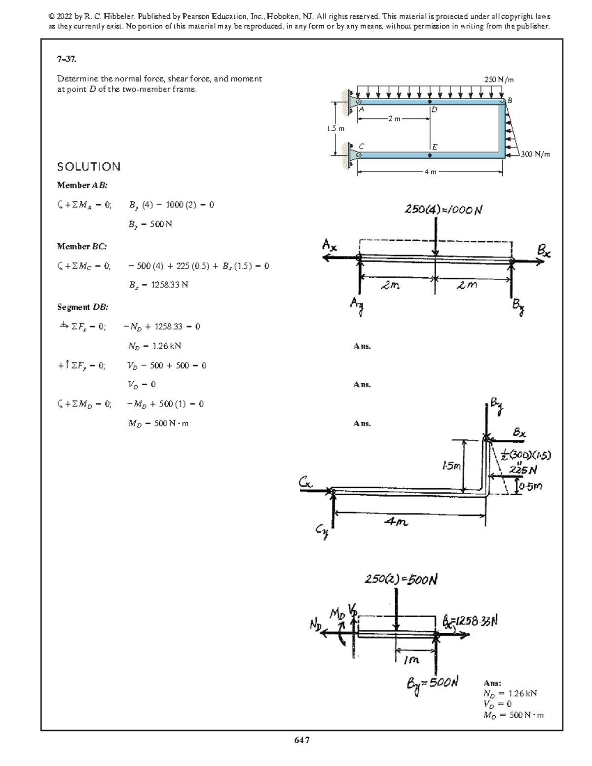SWK 15th Ed Solution Manual: Normal, Shear & Moment at D - Studocu