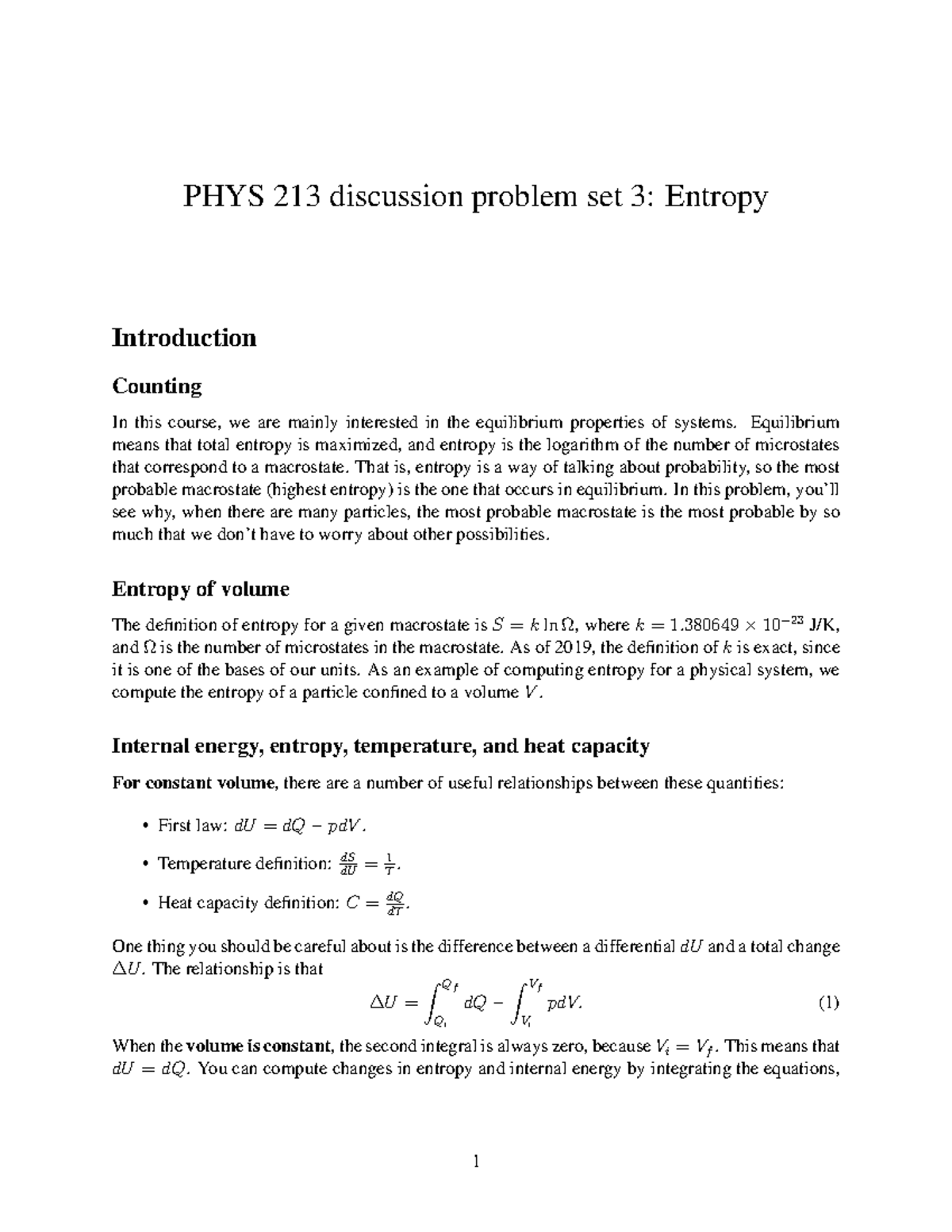 PHYS 213 Discussion Problem Set 3: Understanding Entropy and Equilibrium - Studocu