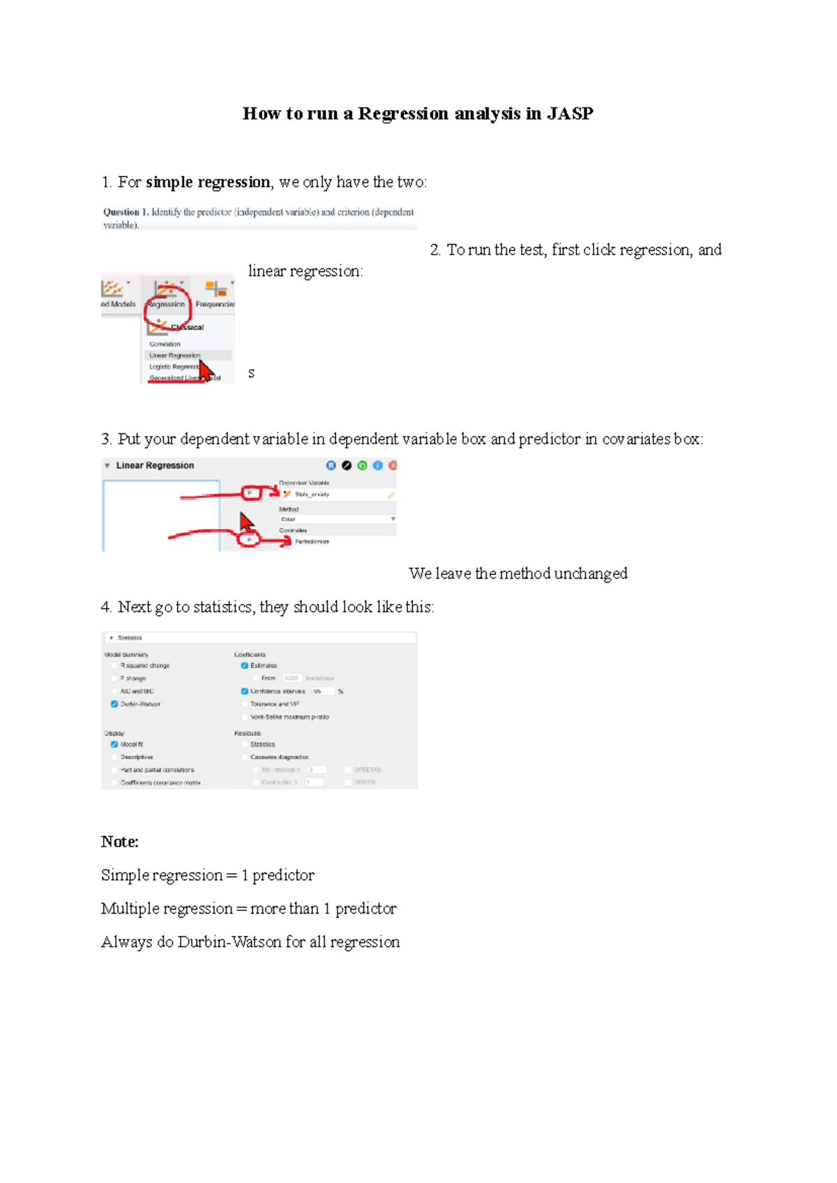 Regression Analysis Tutorial in JASP: Step-by-Step Guide - Studocu