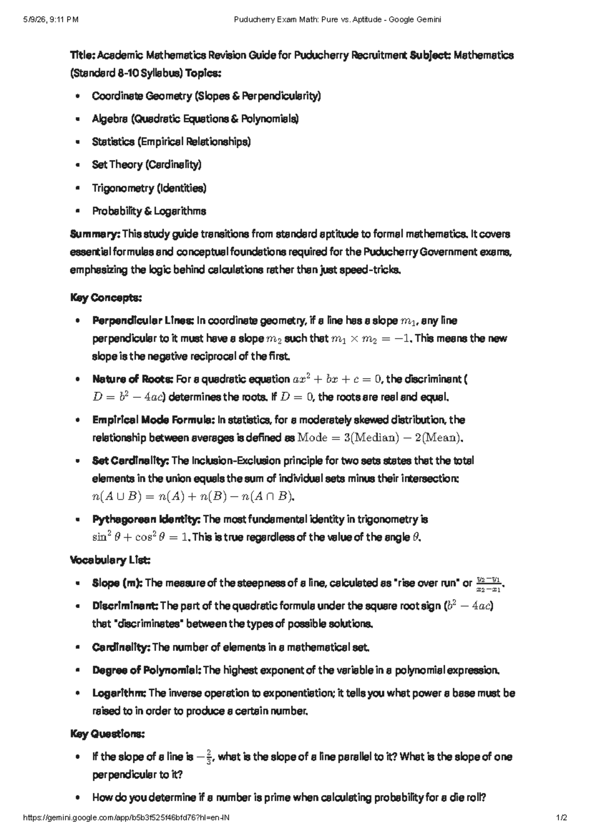 Puducherry Exam Math: Pure vs. Aptitude Revision Guide - Studocu