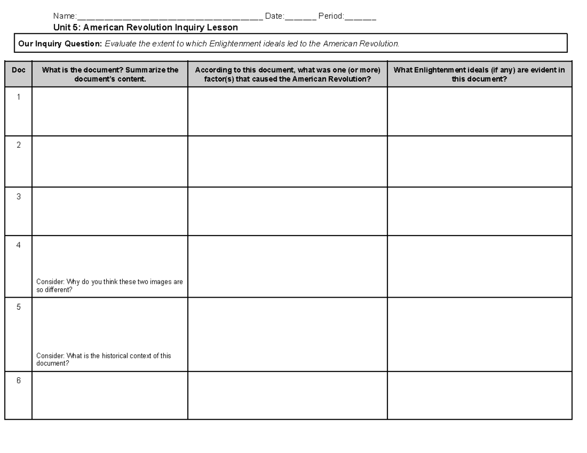 Unit 5 American Revolution Inquiry Lesson - Name