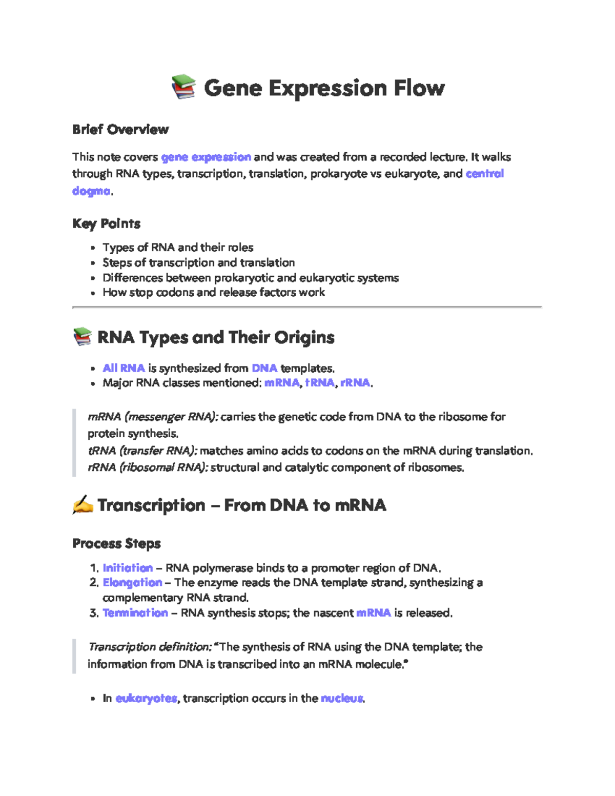 DNA to Protein: Gene Expression Flow Overview (Lecture Notes) - Studocu