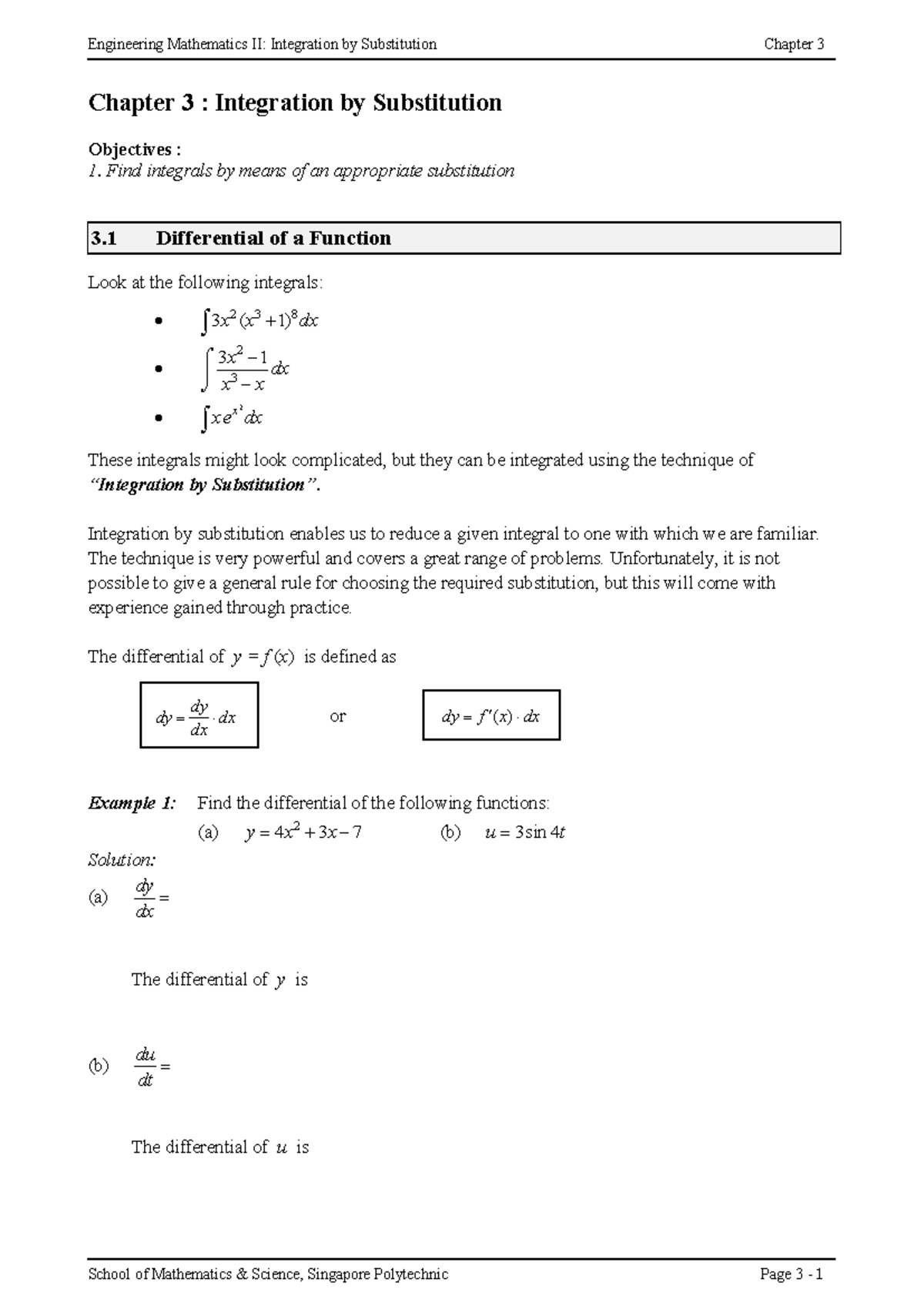 Engineering Mathematics II: Chapter 3 - Integration by Substitution ...