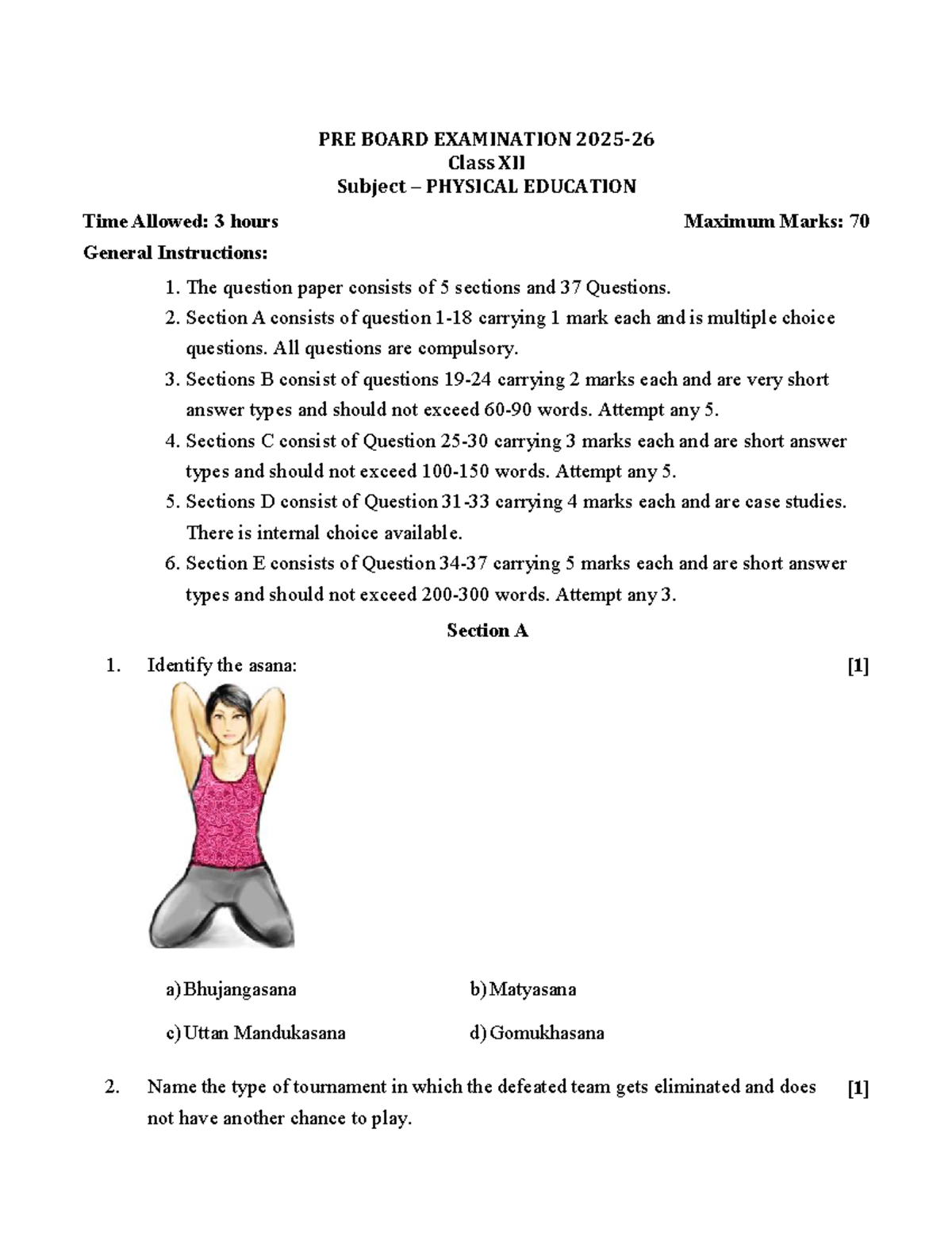 Class XII Physical Education Pre Board Exam Guide - Studocu