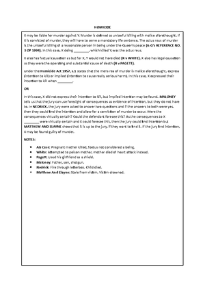 B66 Law Murder Notes: Key Concepts and Defenses Explained - Studocu