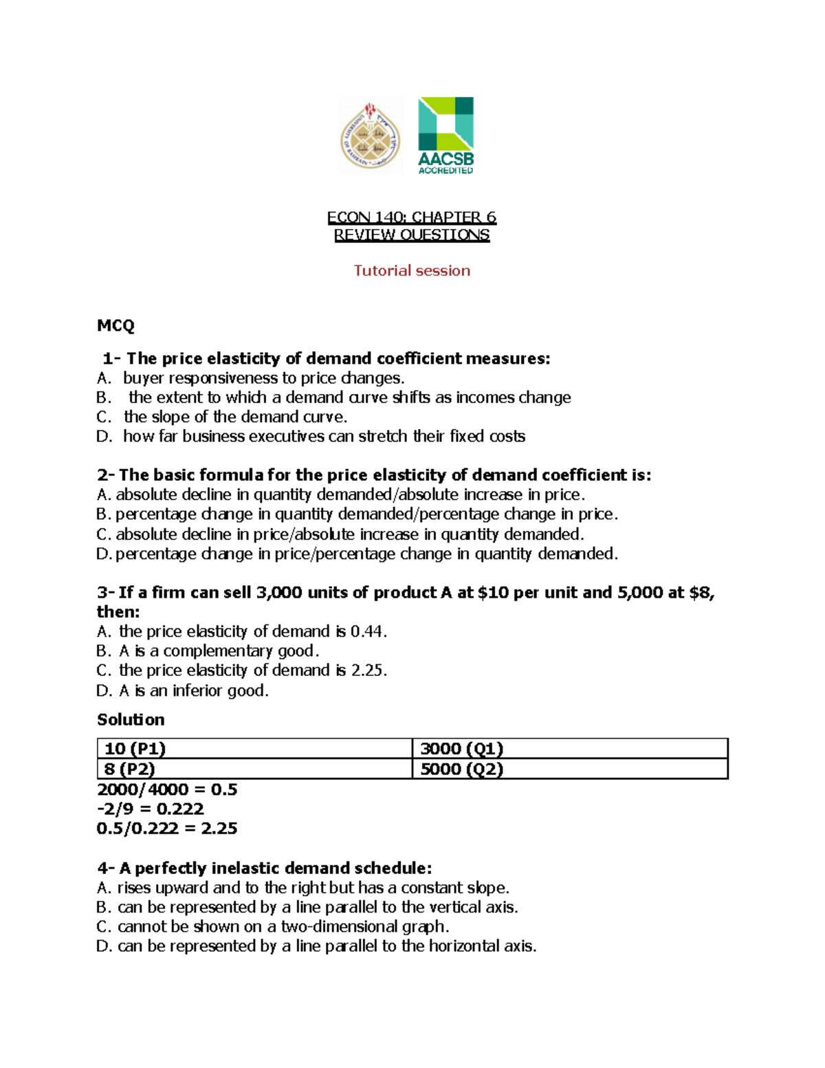 Chapter 6 - Tutorial Review Questions - ECON 140: CHAPTER 6 REVIEW ...