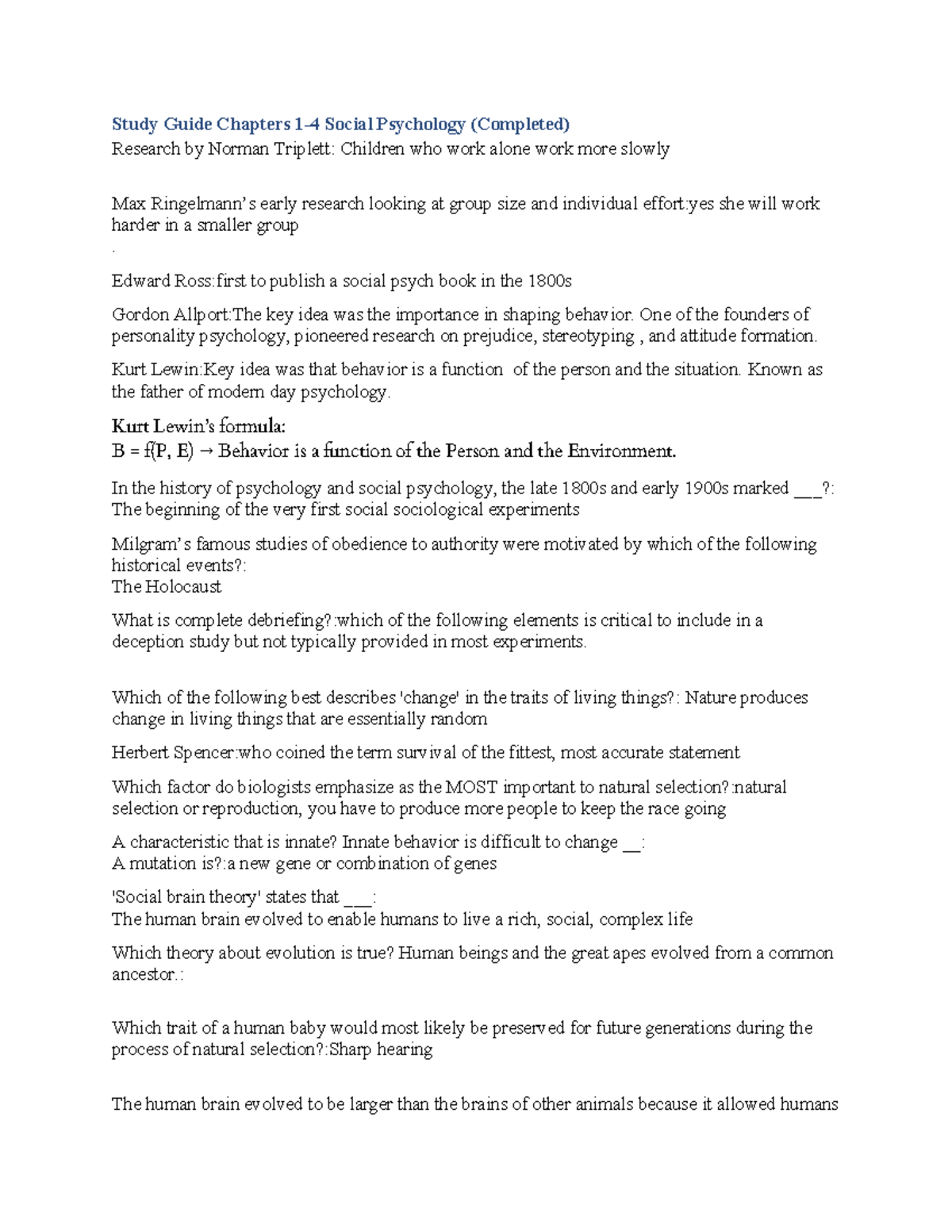 Study Guide: Social Psychology (PSY 101) Chapters 1-4 Insights - Studocu