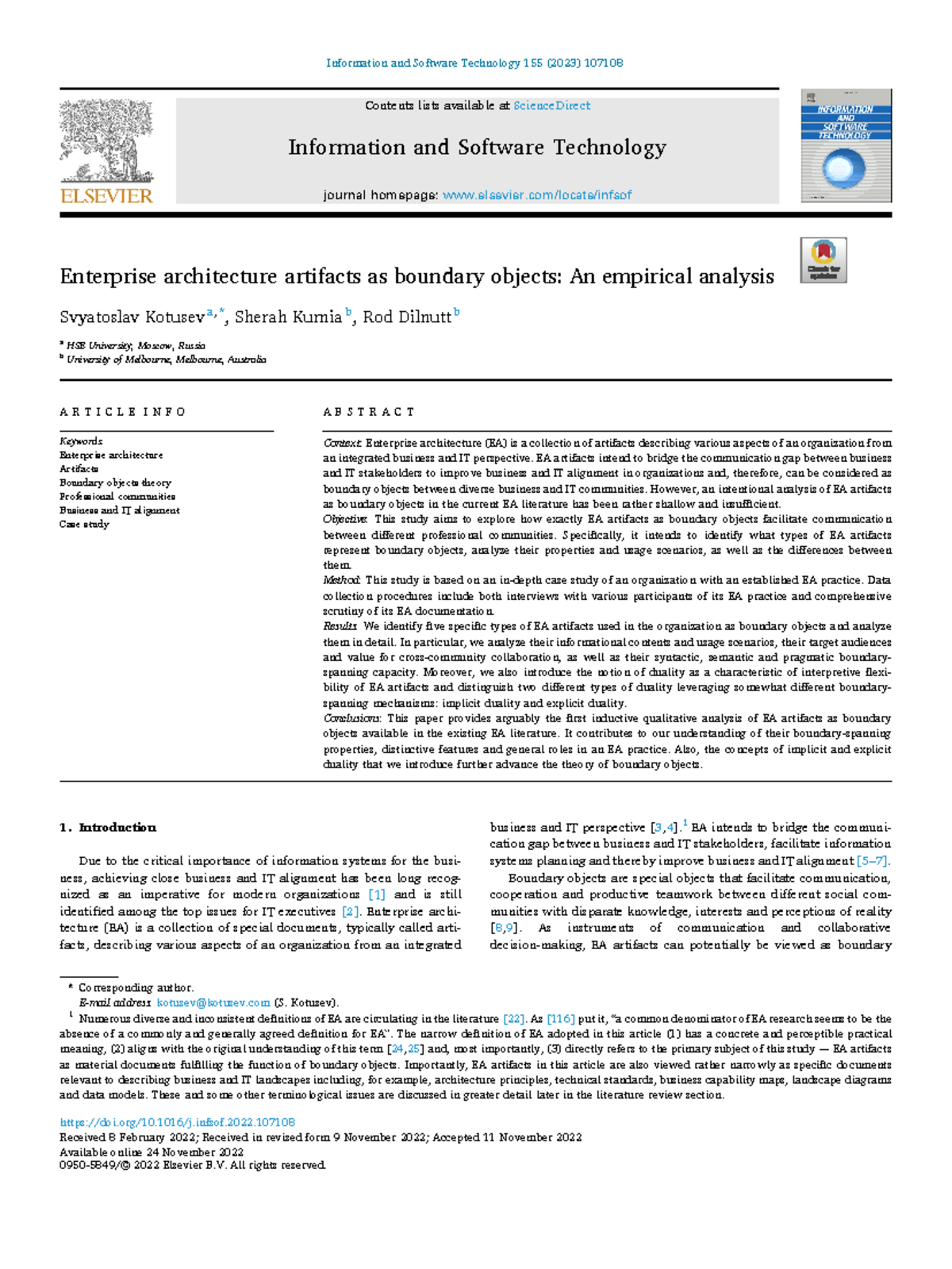 Enterprise Architecture Artifacts as Boundary Objects - An Empirical Analysis - Information and ...