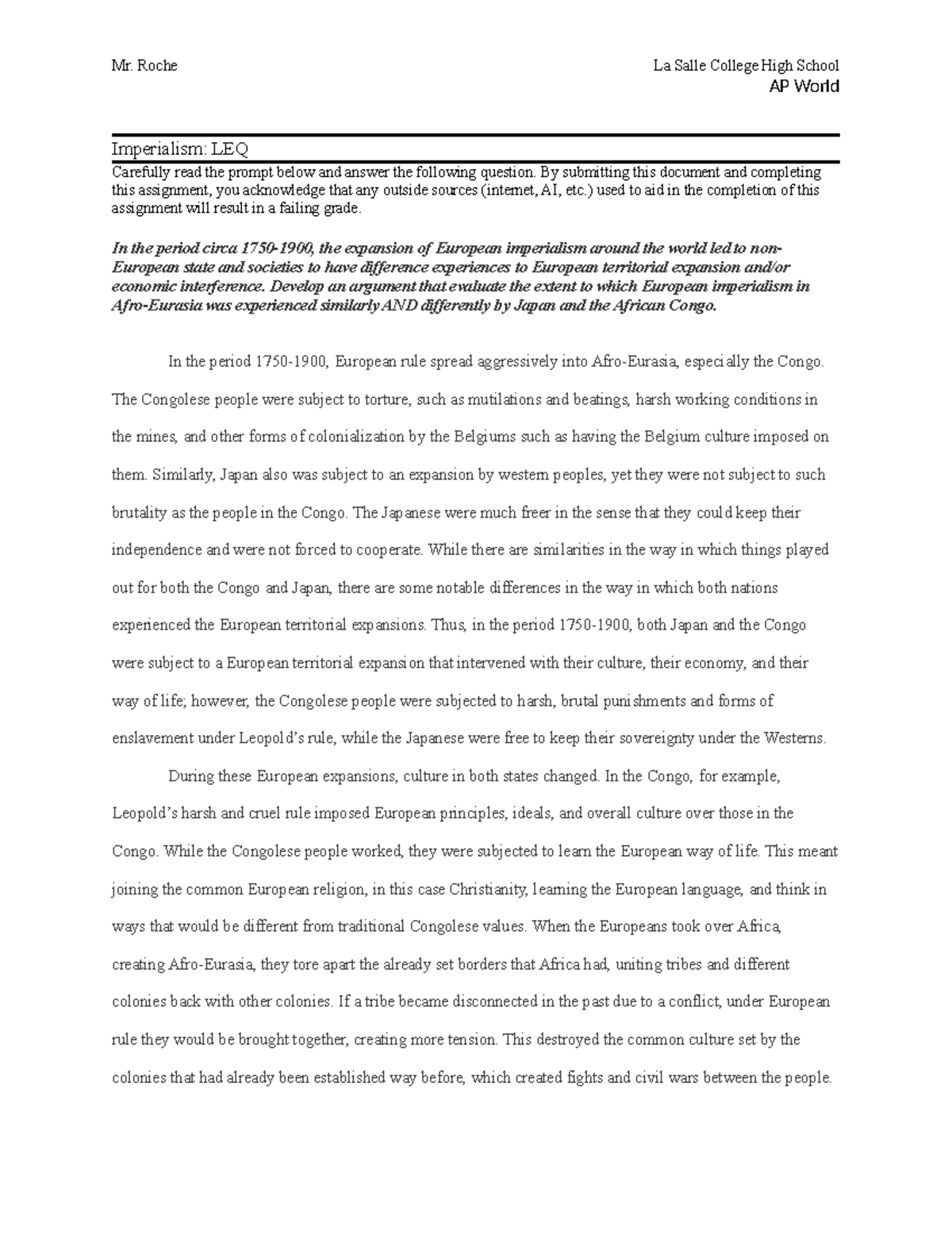 AP World History: Imperialism LEQ - Comparing Japan & the Congo - Studocu