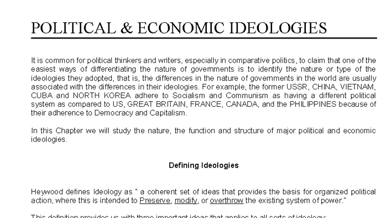 POLITICAL ECONOMIC IDEOLOGIES: A Comprehensive Study (POLSCI 101) - Studocu
