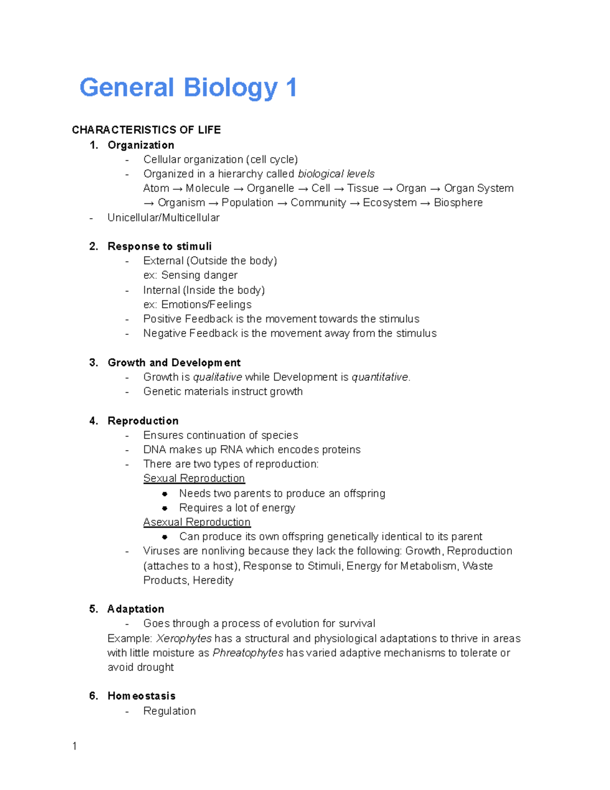 General Biology Notes - DNA and RNA - General Biology 1 CHARACTERISTICS ...