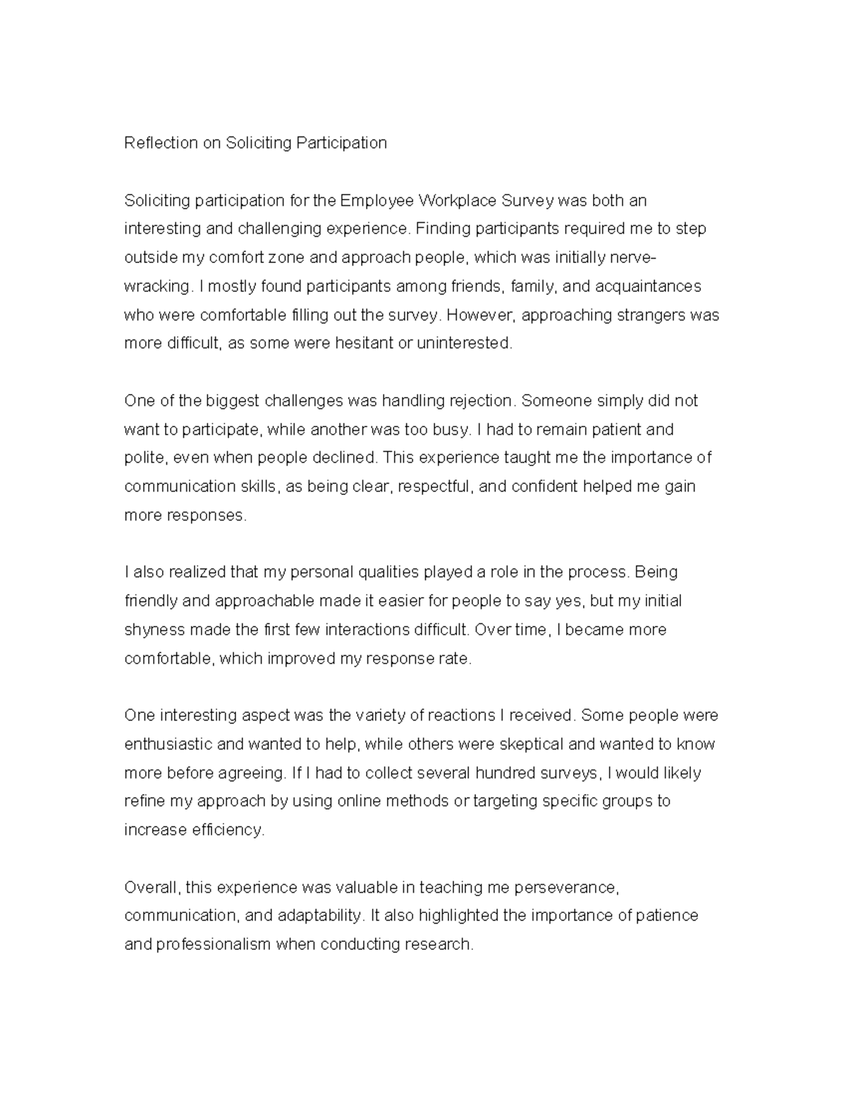 Reflection on survey - Reflection on Soliciting Participation ...