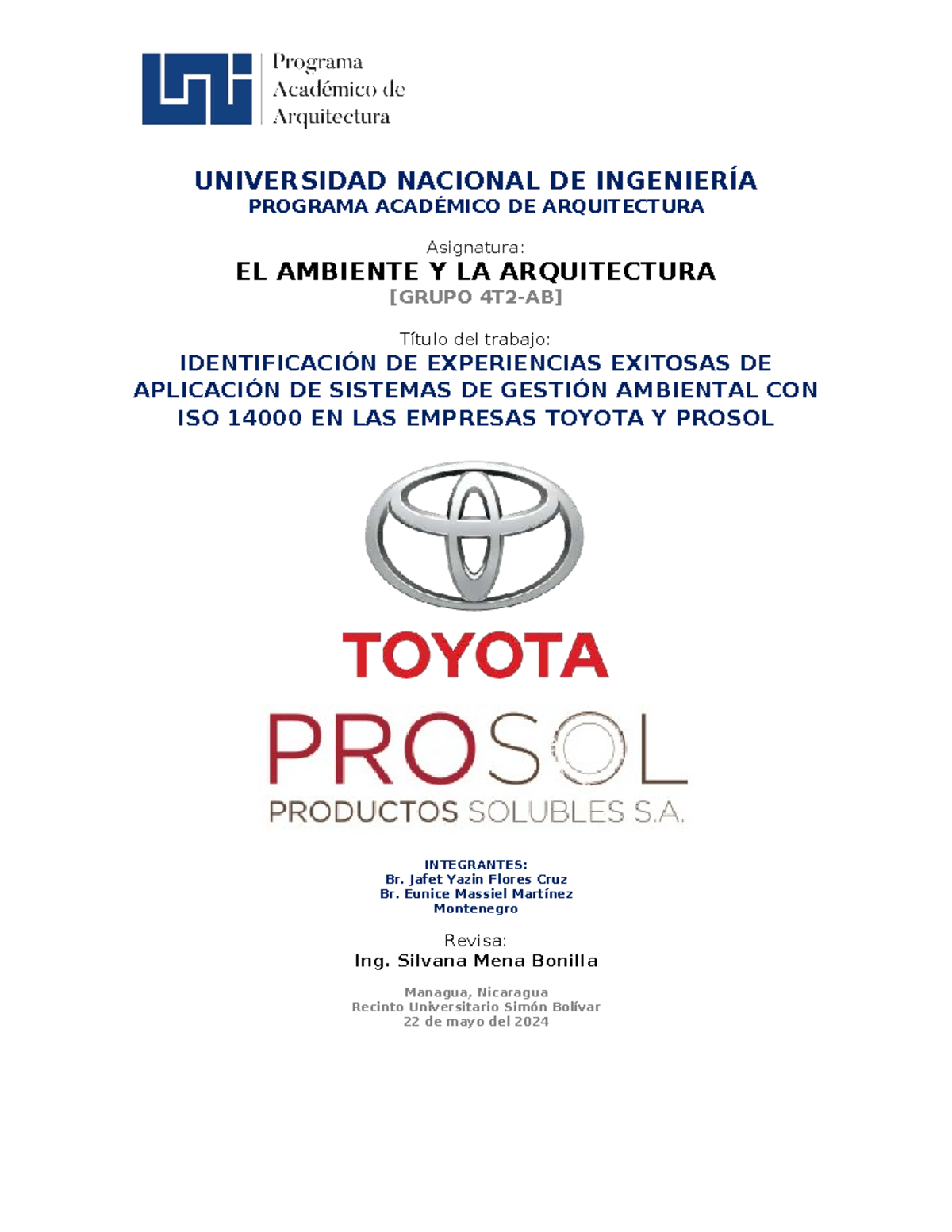 Aplicación de ISO 14001 en Toyota y Prosol: Estudio de Caso - Studocu