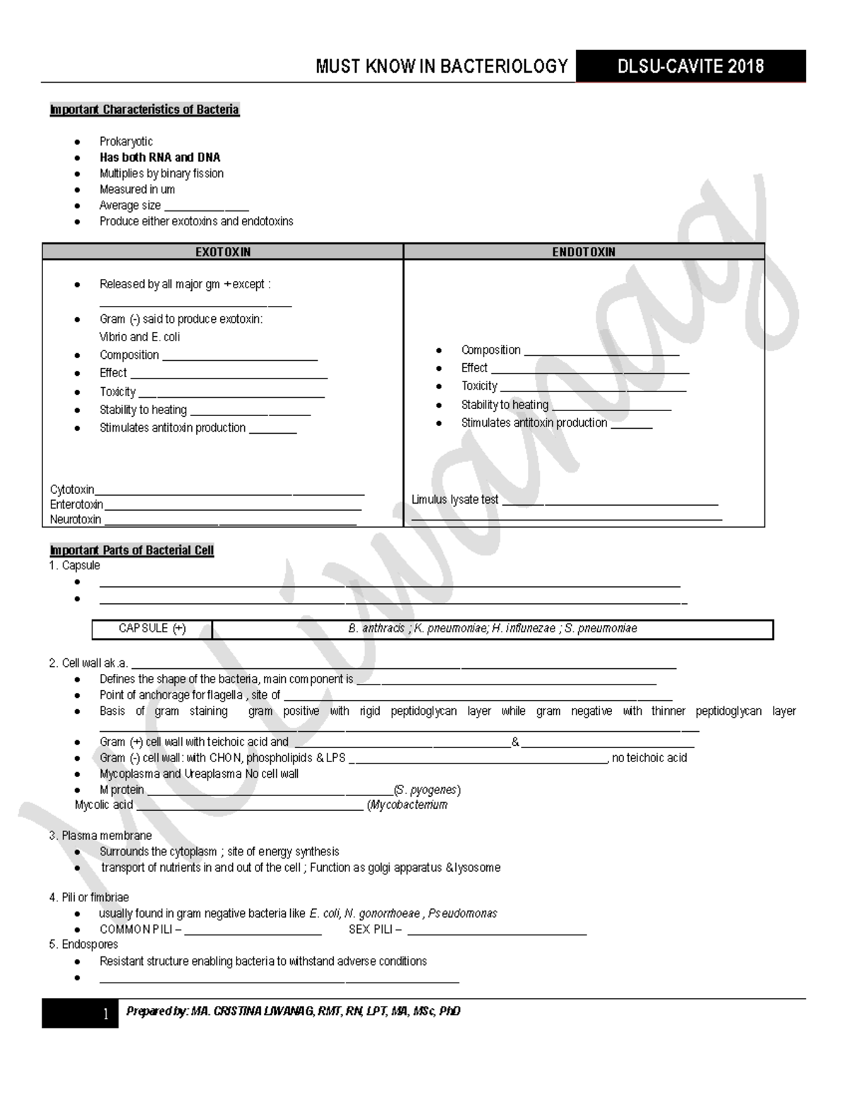 MUST KNOW IN BACTERIOLOGY 2018: Key Characteristics and Tests - Studocu