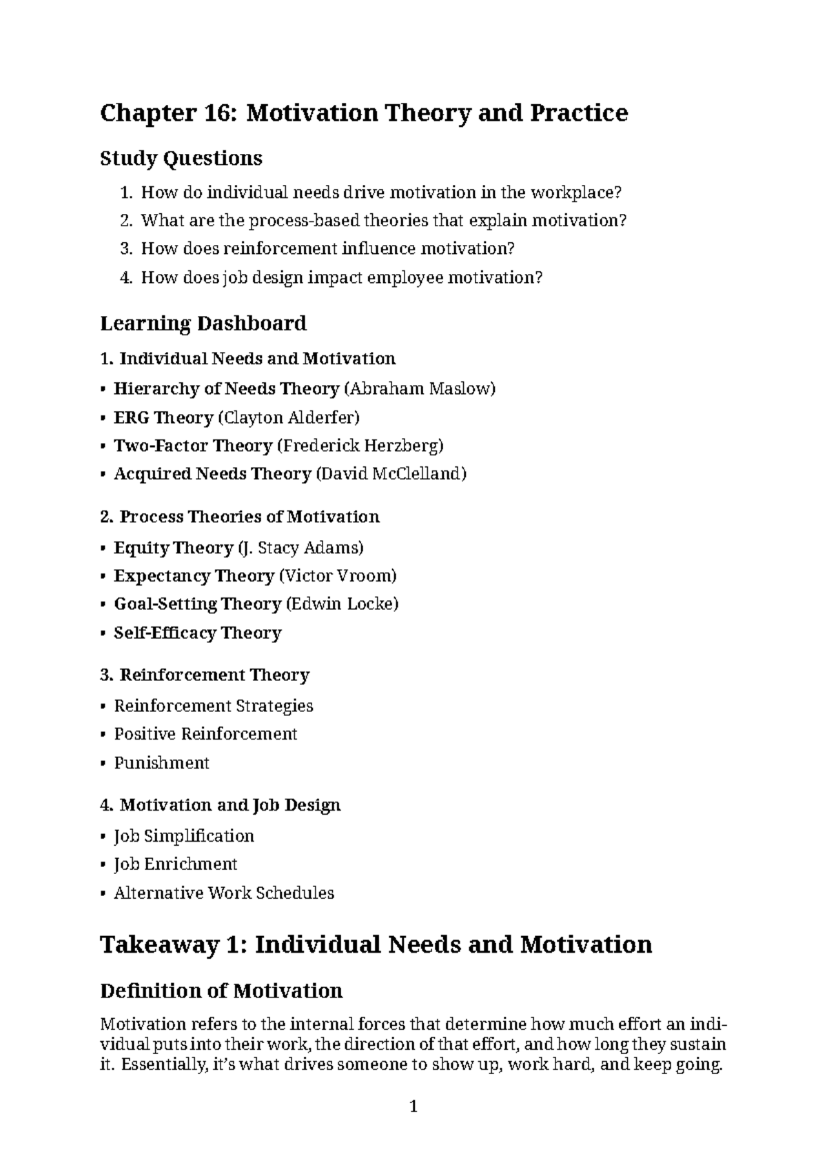 Chapter 16 POM: Study Questions on Motivation Theory and Practice - Studocu