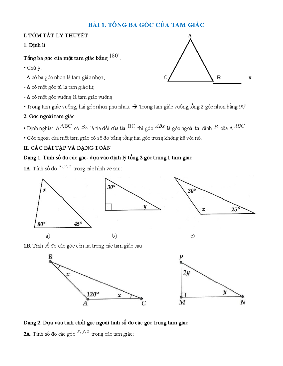 BÀI TẬP VÀ LÝ THUYẾT VỀ TAM GIÁC BẰNG NHAU (MATH 101) - Studocu