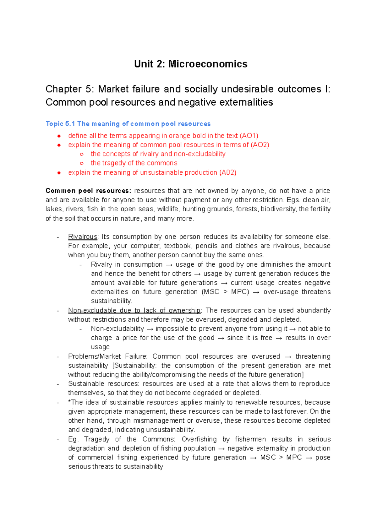 Unit 2: Microeconomics Chapter 5 - Market Failure & Externalities Notes ...