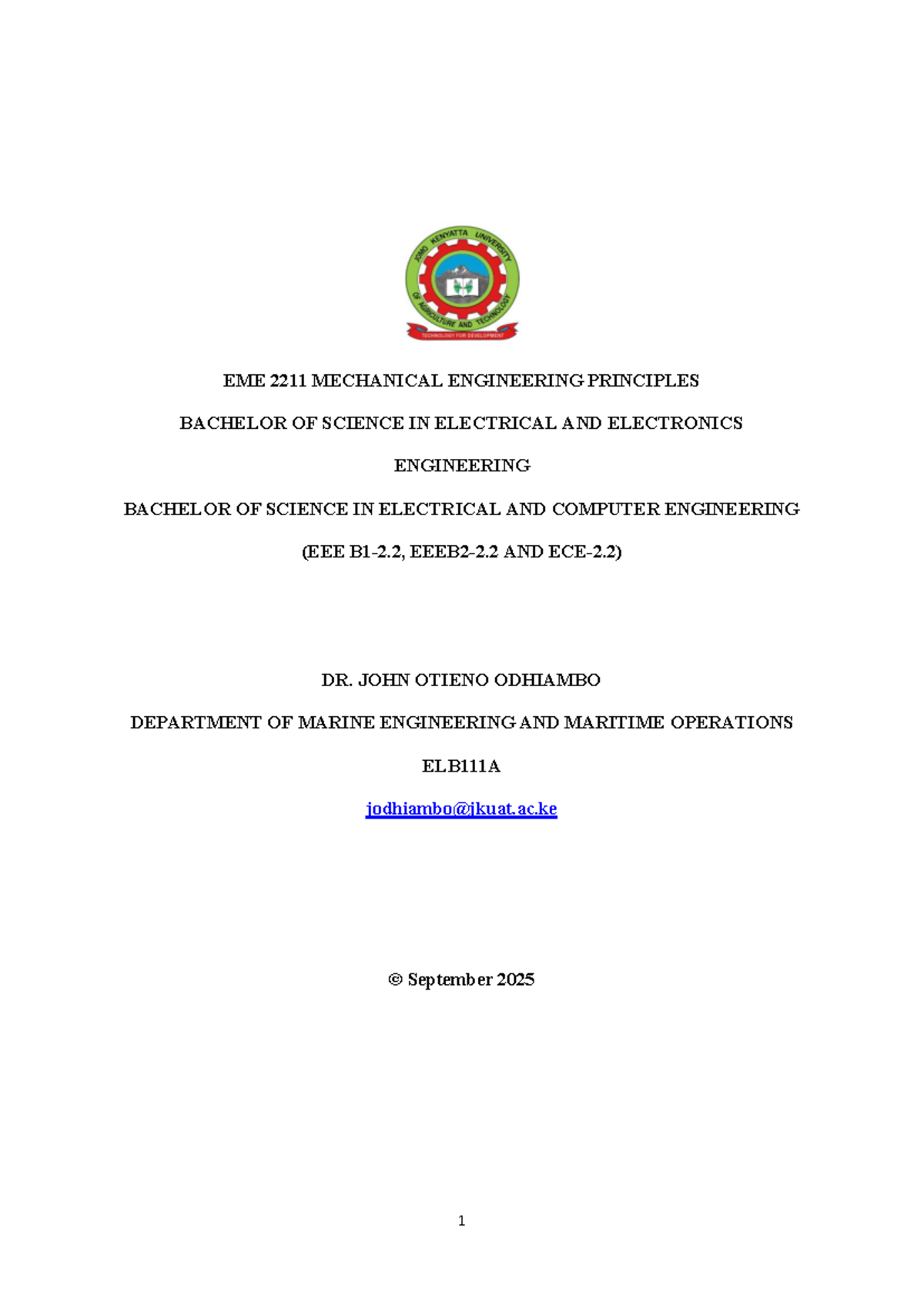 EME 2211 Mechanical Engineering Principles Class Notes - Studocu