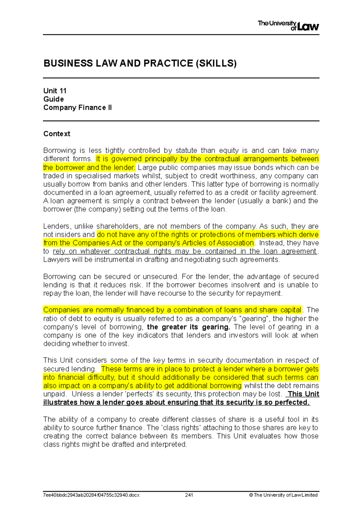 Business Law and Practice 11 - Company Finance II: Secured Lending ...