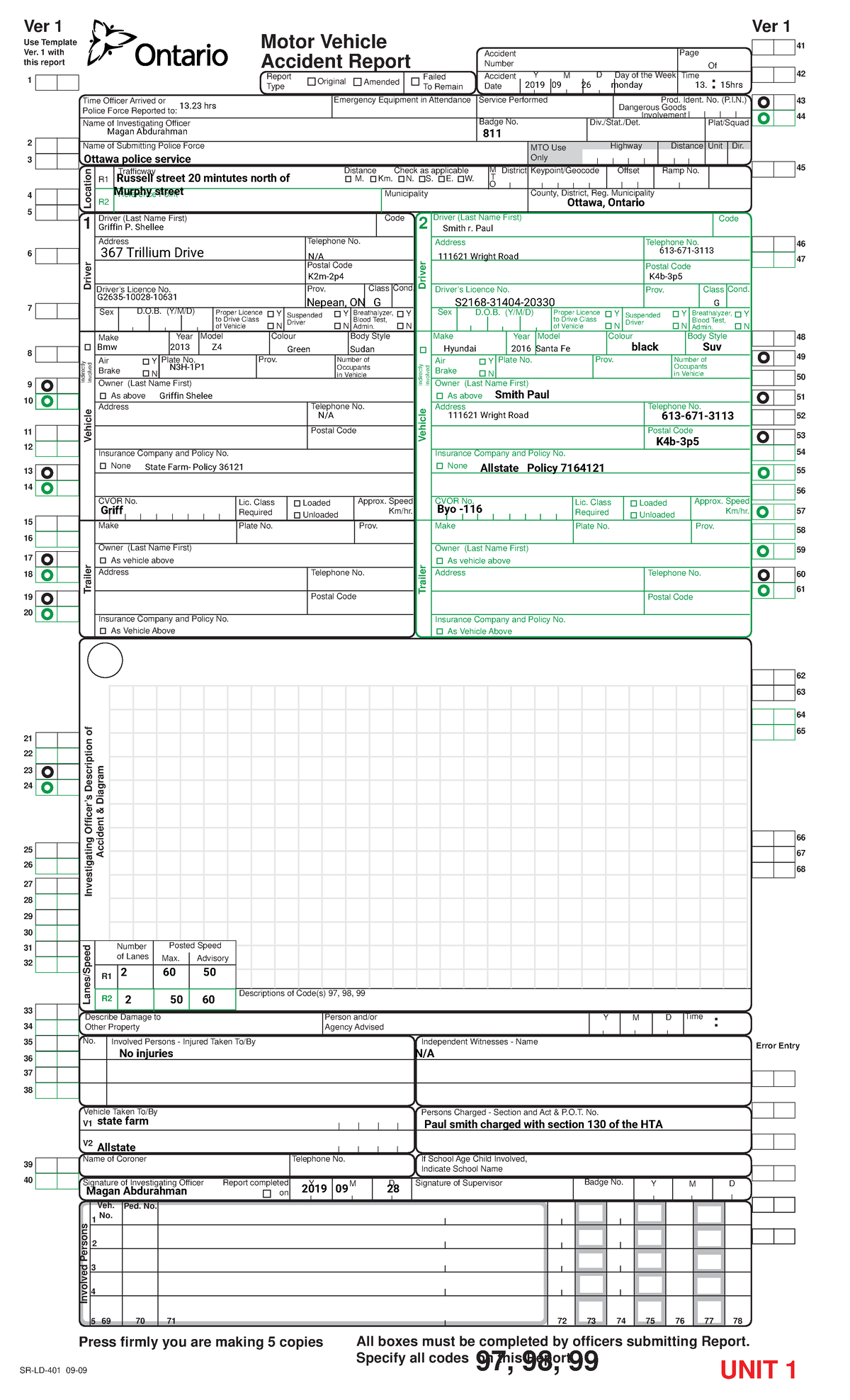 Collision Report. - Motor Vehicle Accident Report Report Original ...