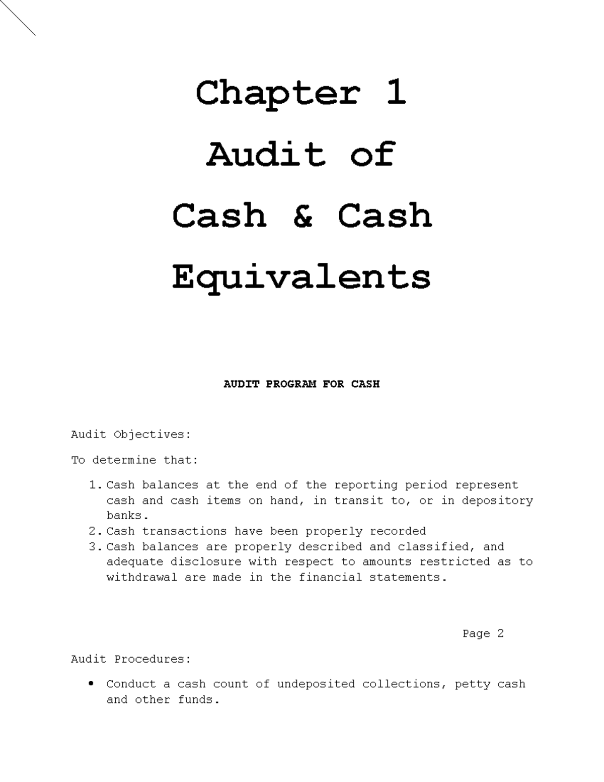 Chapter 1 Audit of Cash and Cash Equivalents - Chapter 1 Audit of Cash ...