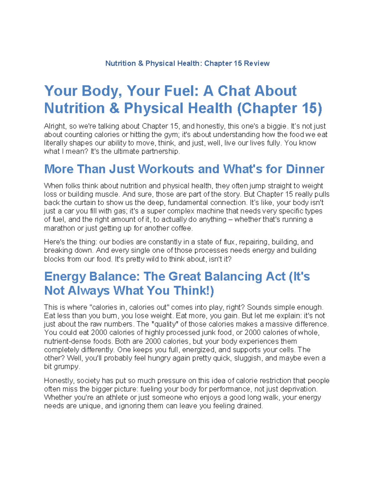 Nutrition and Physical Health: Chapter 15 Review on Fueling Your Body ...