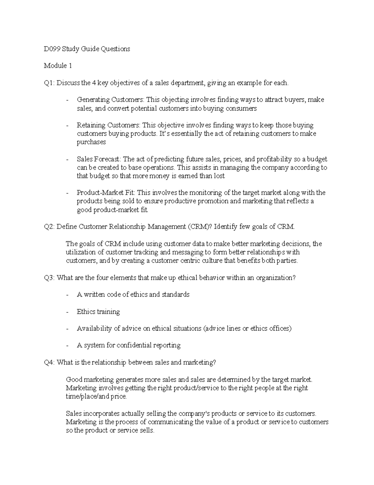 D099 Study Guide Questions for Modules 1 to 5 - Studocu