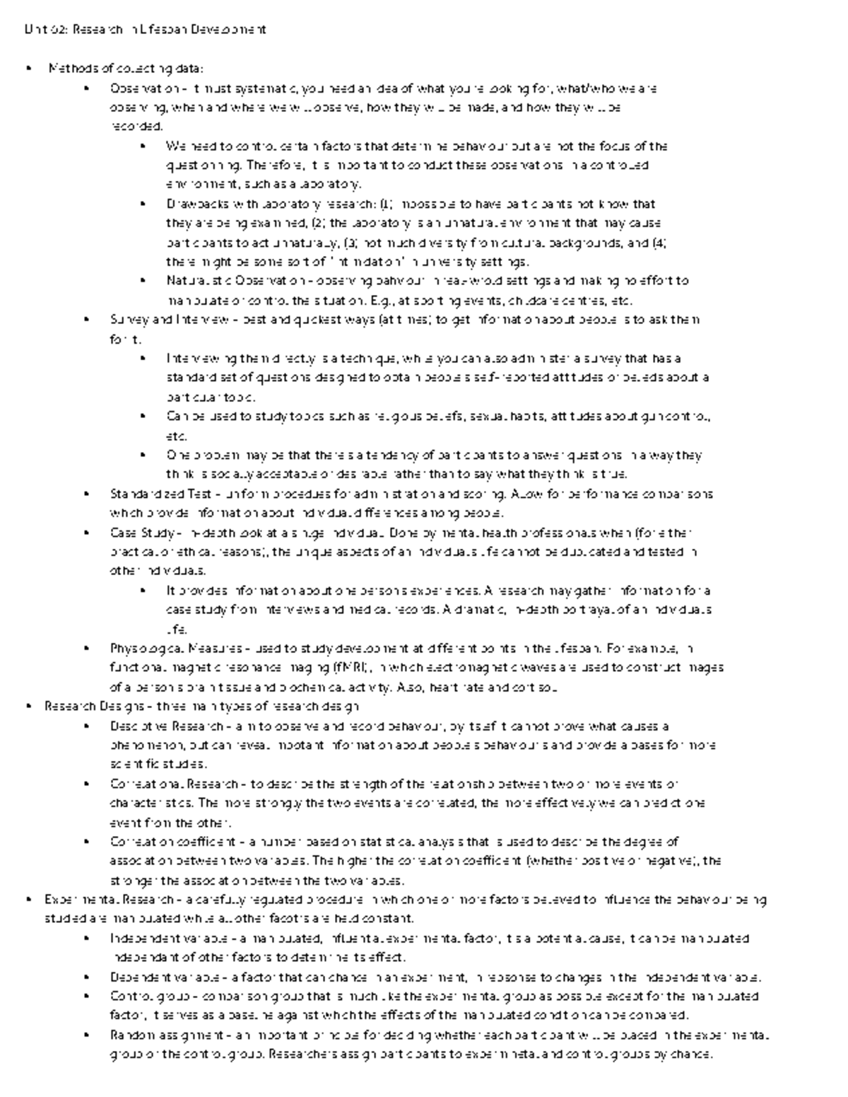 Unit 02: Research Methods in Lifespan Development Notes - Studocu