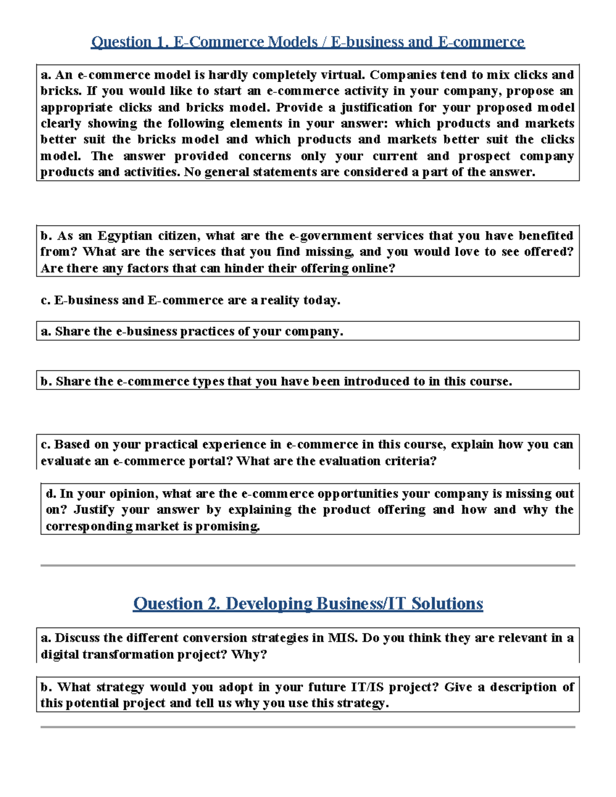 IT Strategy Questions - 1: Clicks and Bricks Model Analysis - Studocu