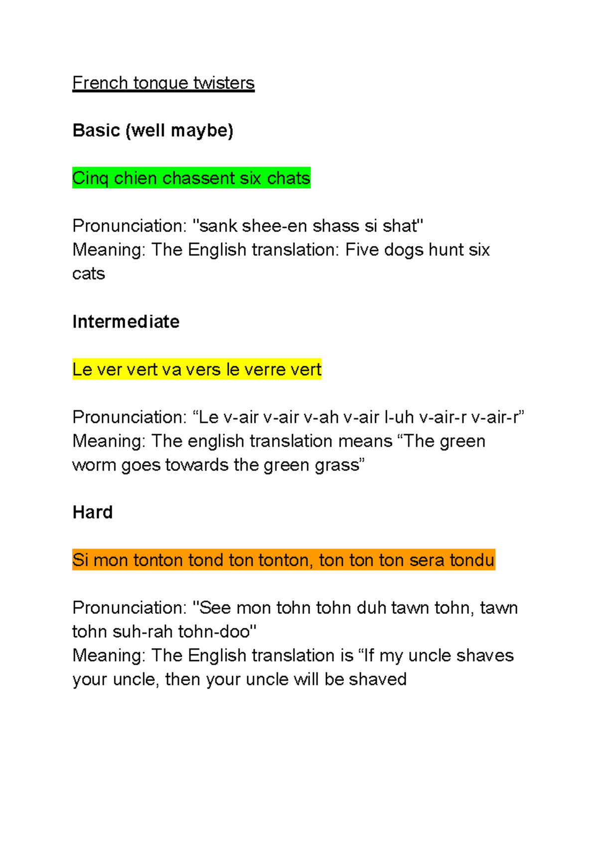 French Tongue Twisters - French tongue twisters Basic (well maybe) Cinq ...