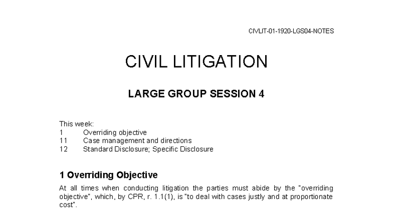 CIVIL LITIGATION LGS04: Case Management & Disclosure Overview - Studocu