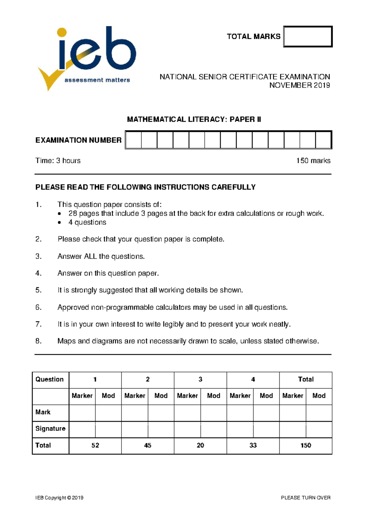IEB Maths Nov 2019 P2 - Comprehensive Exam Paper Analysis - Studocu