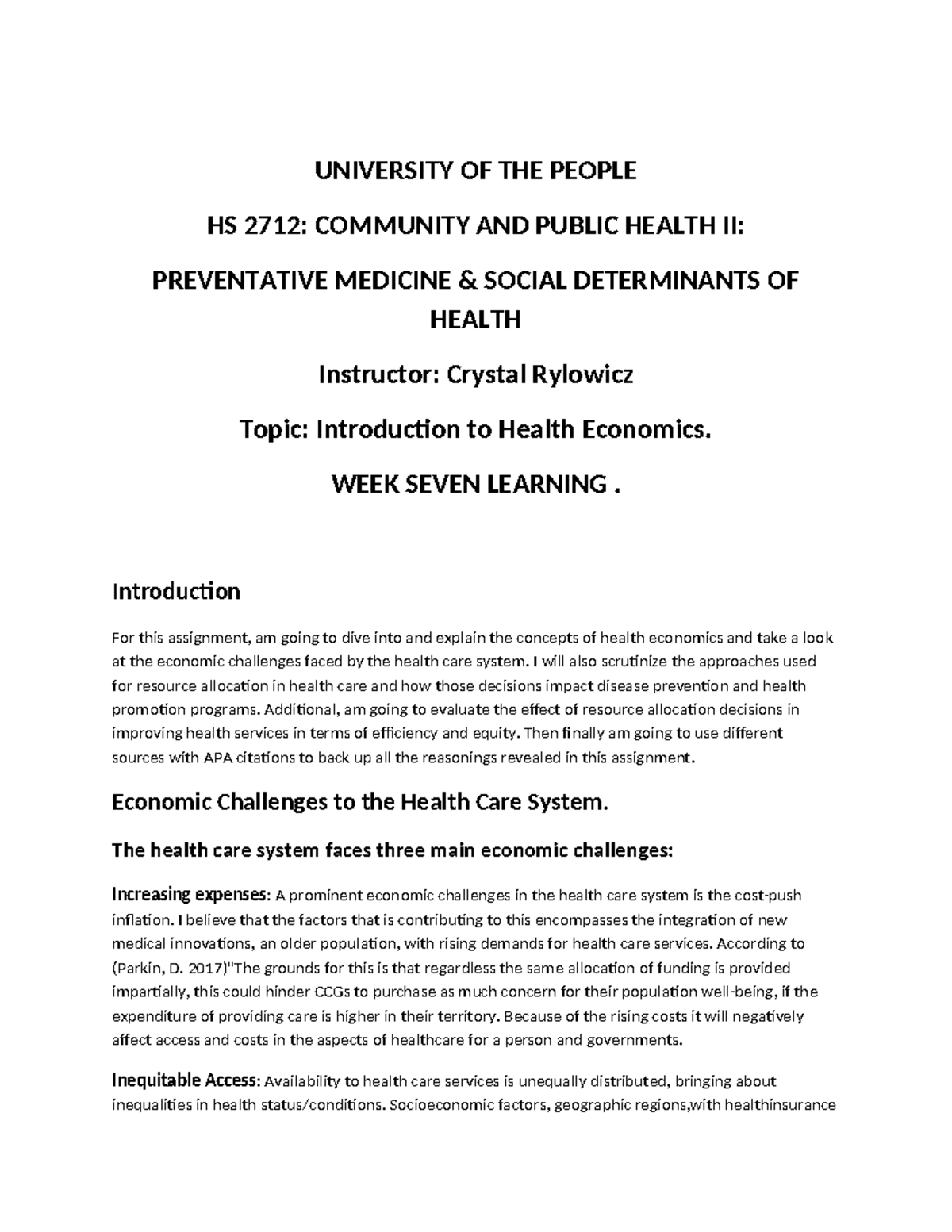 HS 2712: Community & Public Health II - Week 7 Learning Journal on ...