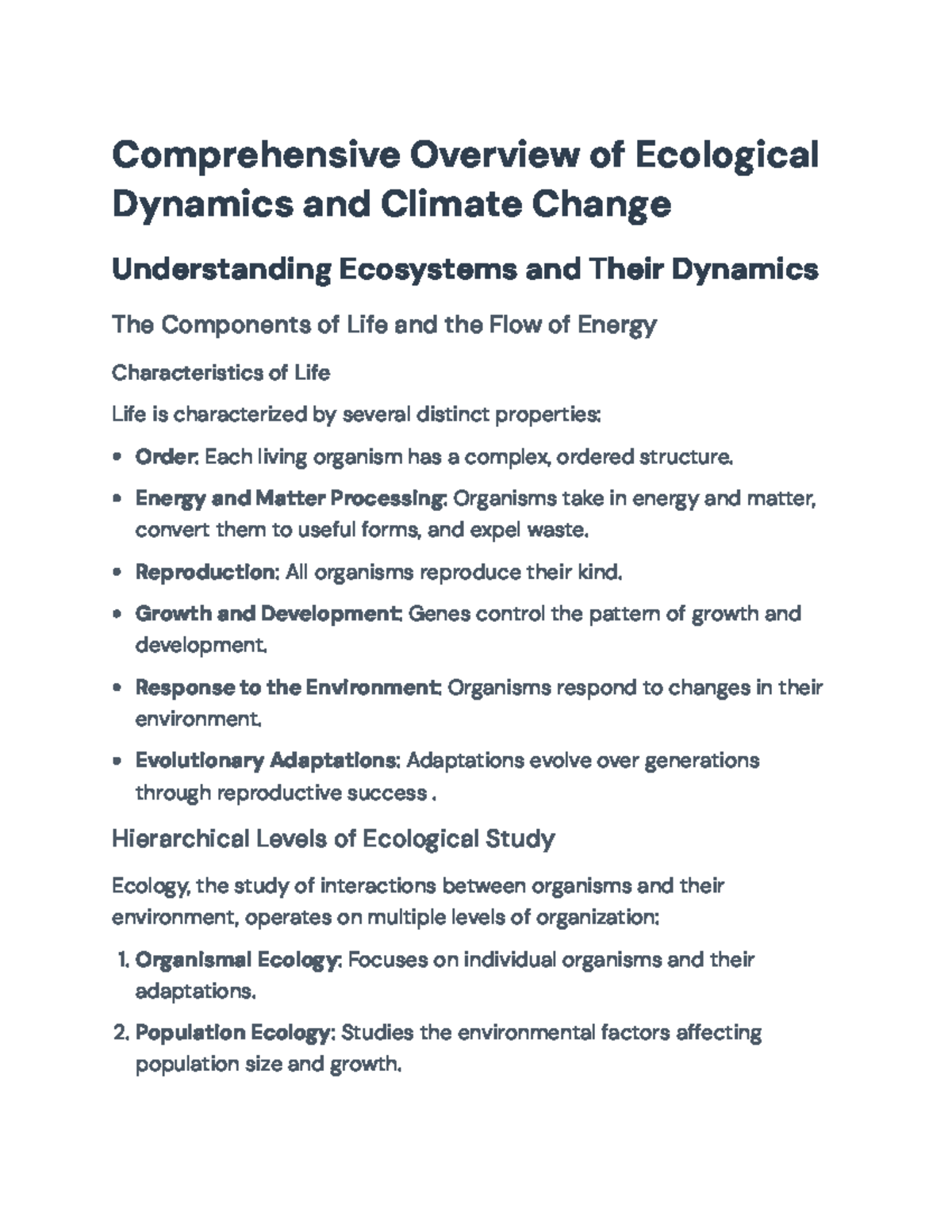 Comprehensive Overview of Ecology and Climate Change Dynamics ...