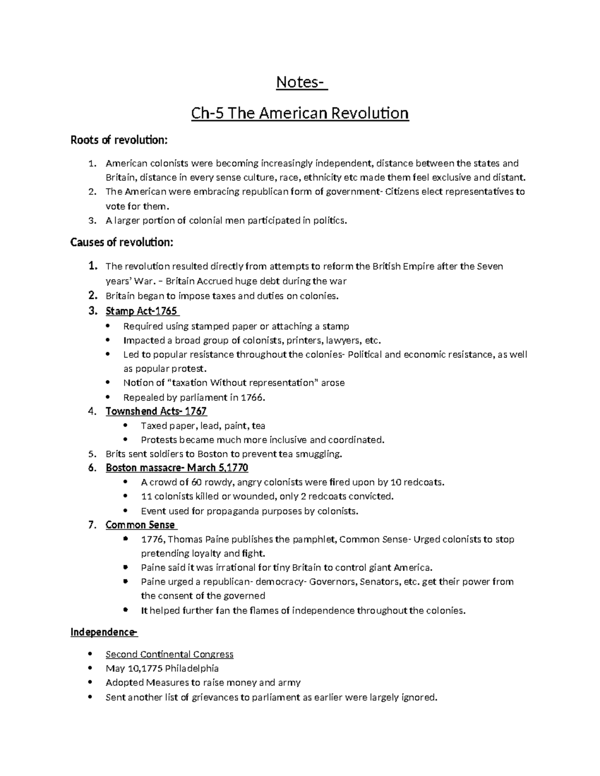 The American Revolution: Causes and Key Events Analysis - Studocu