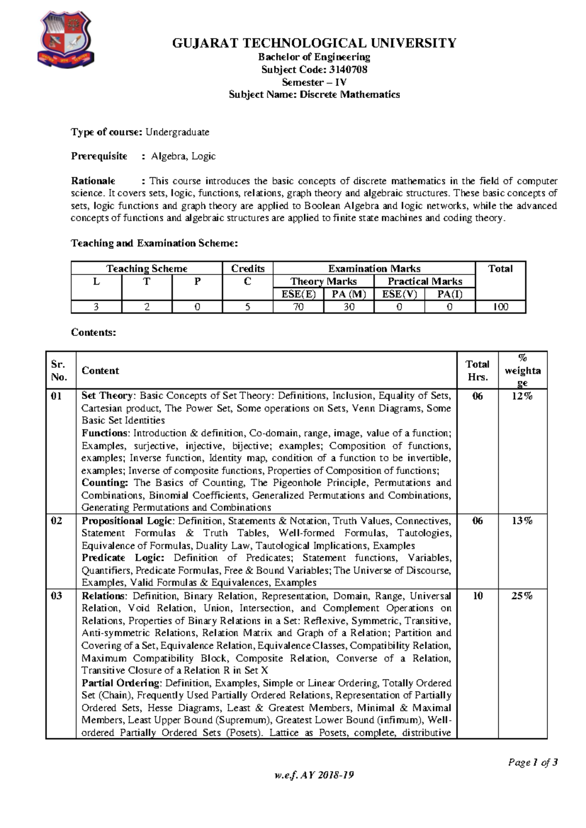 3140708 - Discrete Mathematics Syllabus for B.E. Semester IV - Studocu