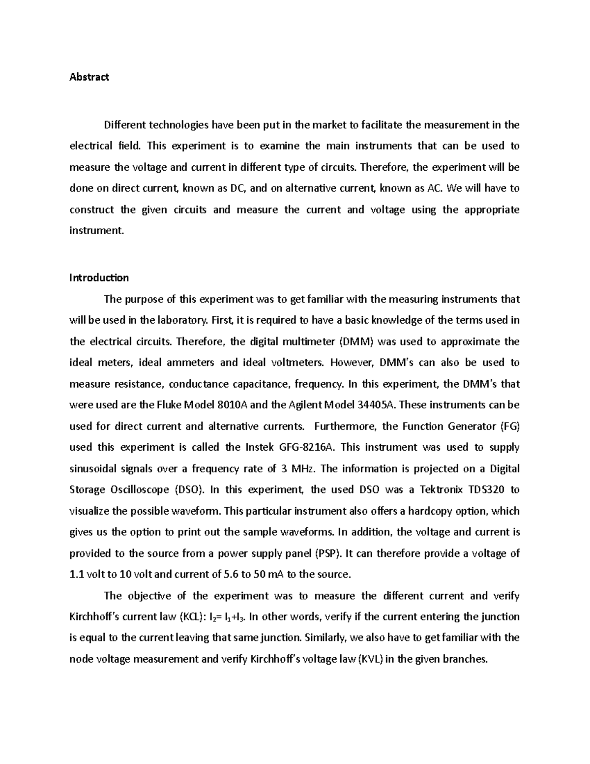 ELEC 273 LAB 1 - Lab report 1 - Abstract Different technologies have ...