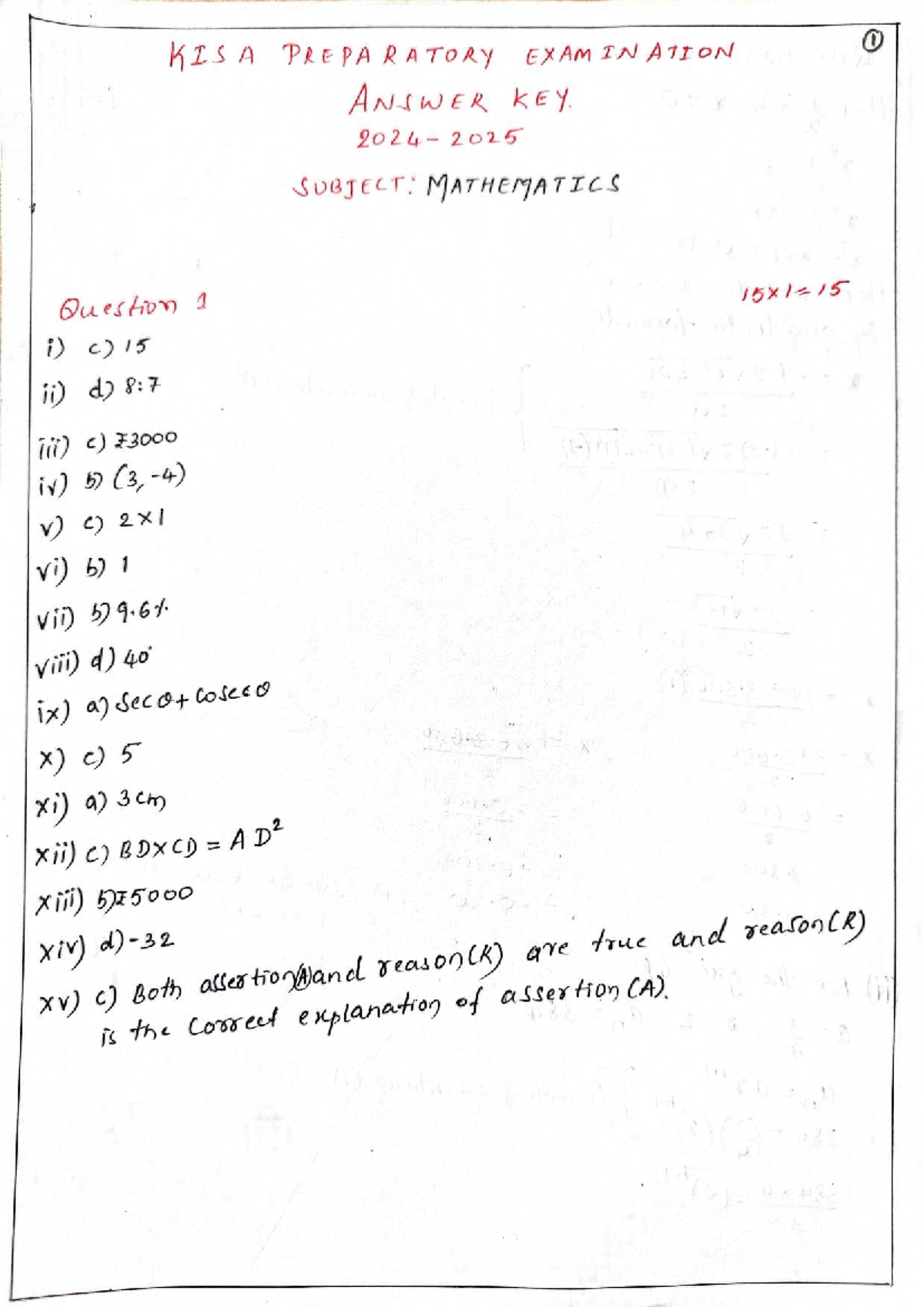 KISA MATH Preparatory Exam Answer Key 2024-25 - Studocu